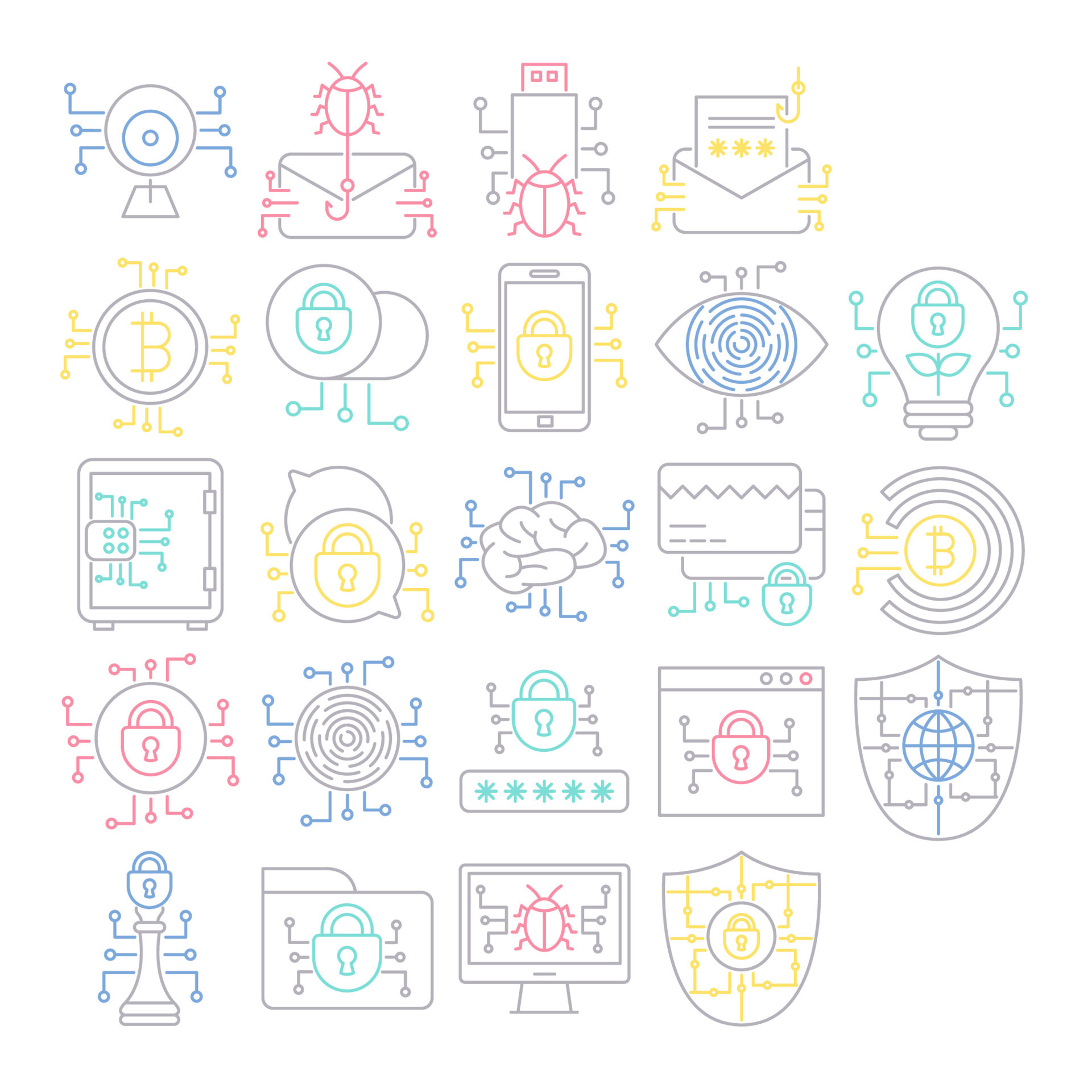 cyber security and network protection icons, suitable for a wide range ...