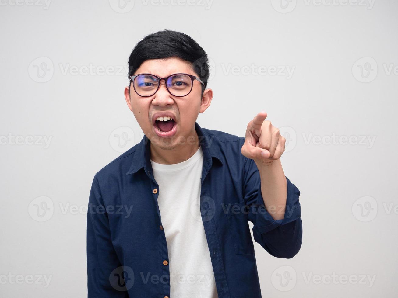 Young man wear glasses angry face point finger at you 17069810 Stock ...