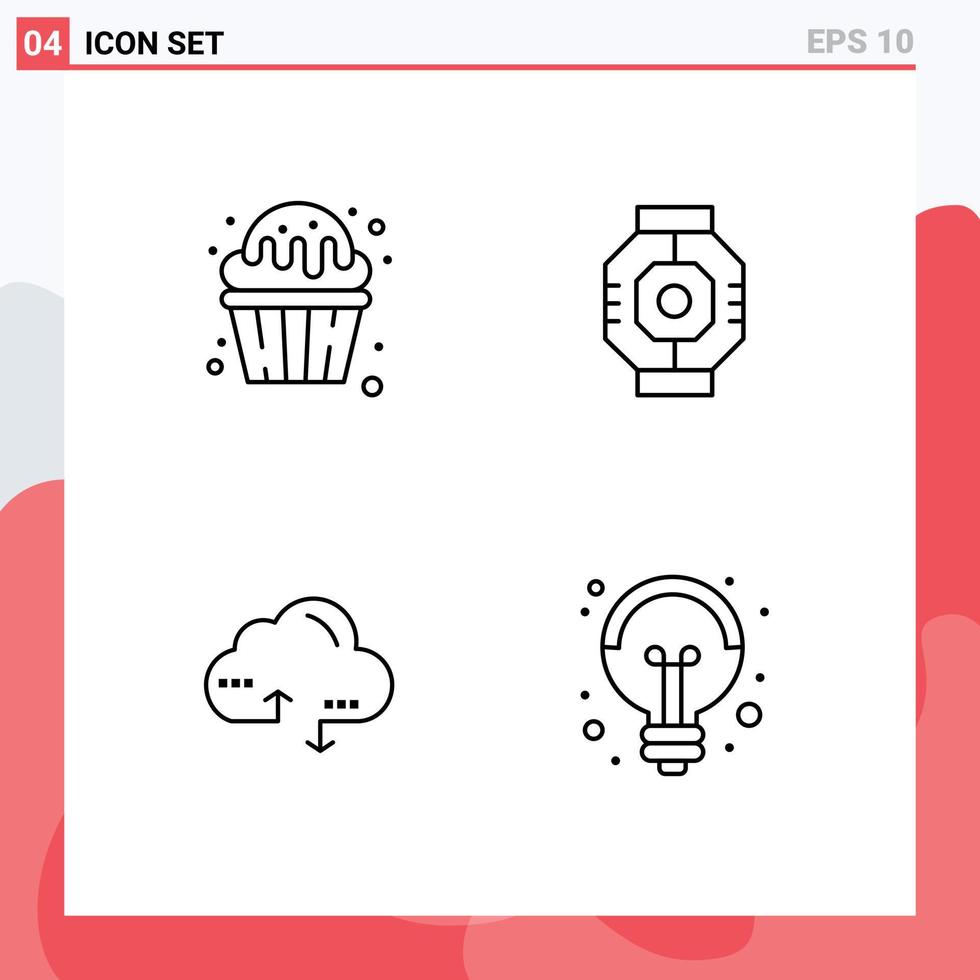 Set Of 4 Modern Ui Icons Symbols Signs For Cupcake Pod Muffin Capsule