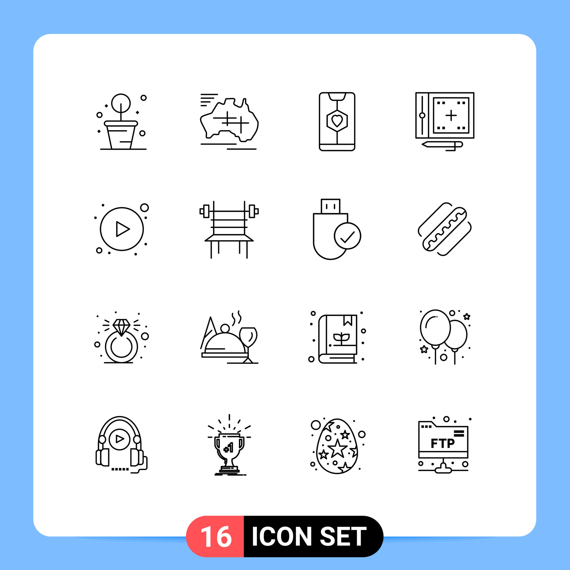 16 Universal Outline Signs Symbols Of Programing Development App Design