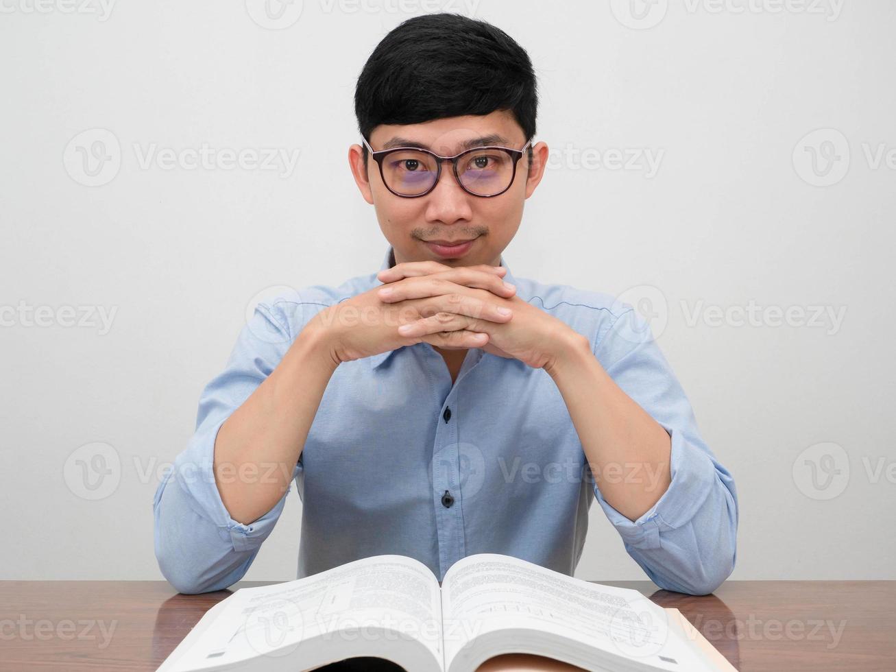Handsome Asian Businessman Wear Glasses Confident Looking At You Sit At