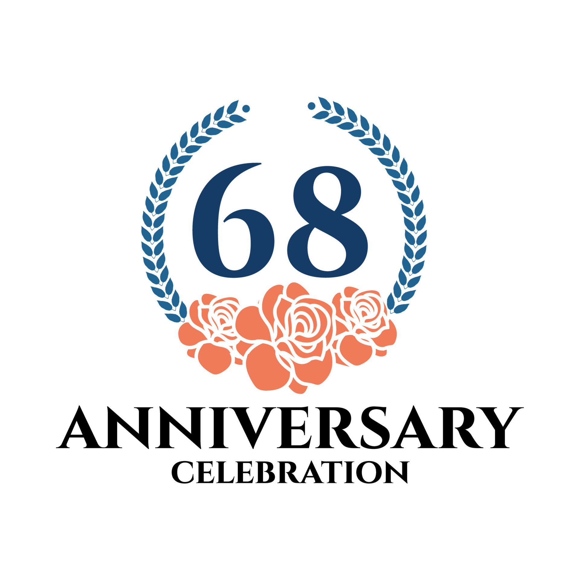 68th Anniversary Logo With Rose And Laurel Wreath Vector Template For