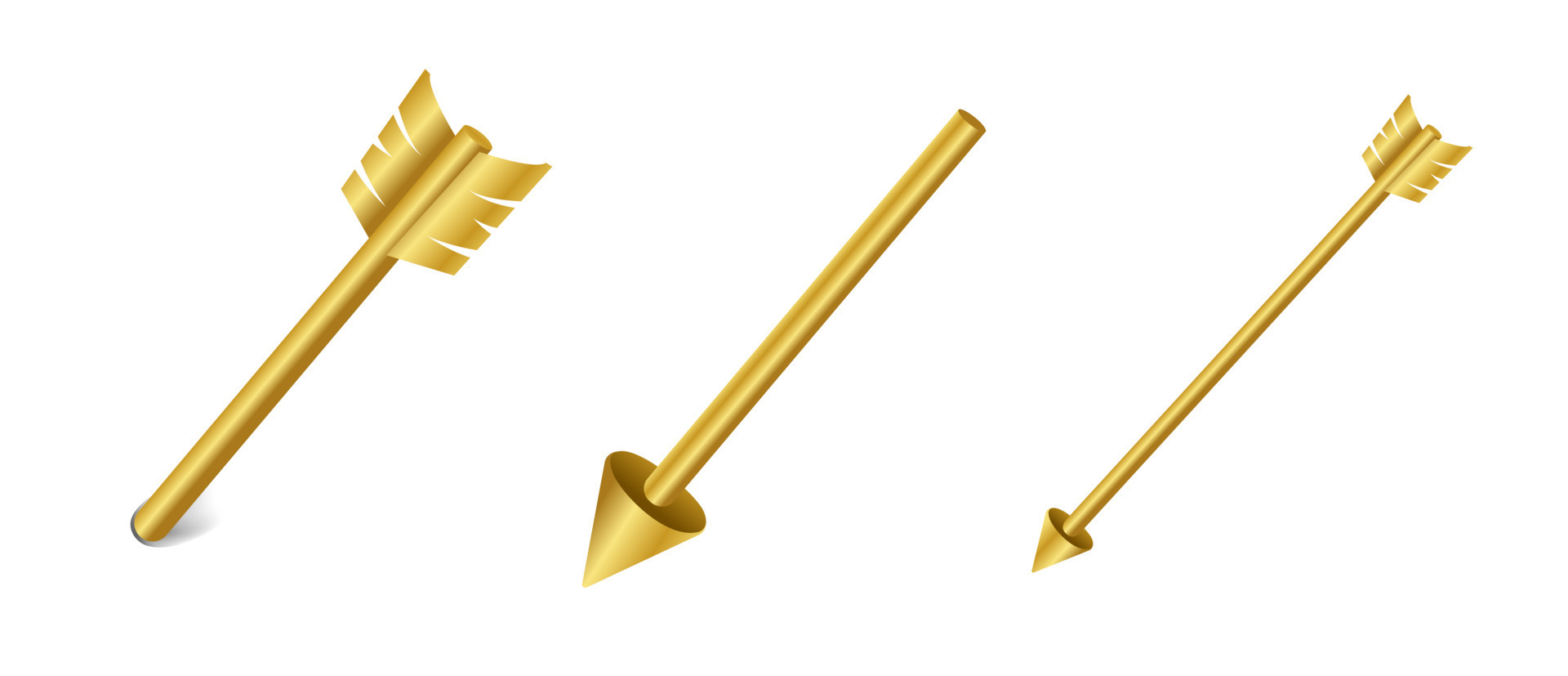 Gold arrow 3d symbol. Set of shiny golden arrow sign isolated on white background. Vector ...