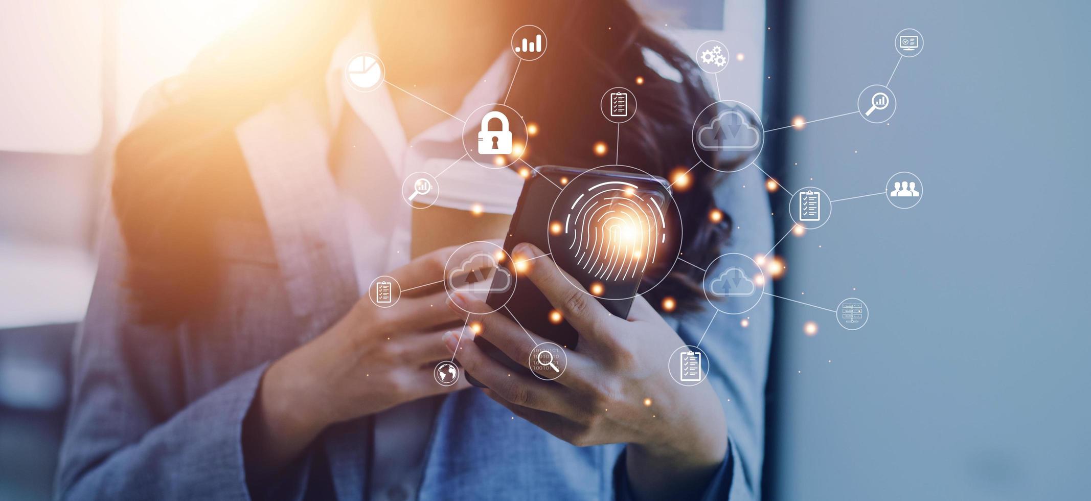 Businessmen Fingerprint Scanning And Biometric Authentication Processing Of Biometric For