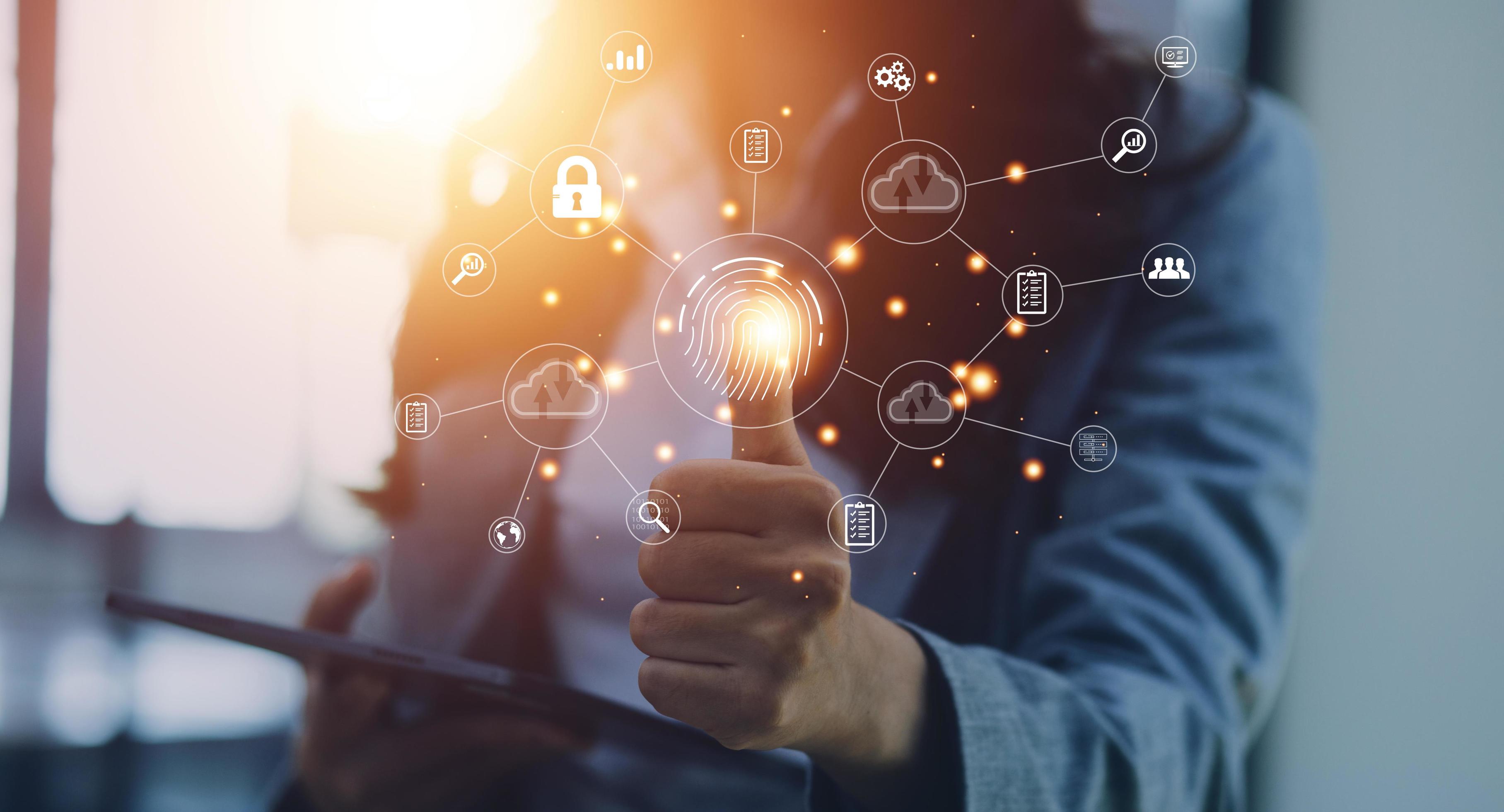 businessmen Fingerprint scanning and biometric authentication ...