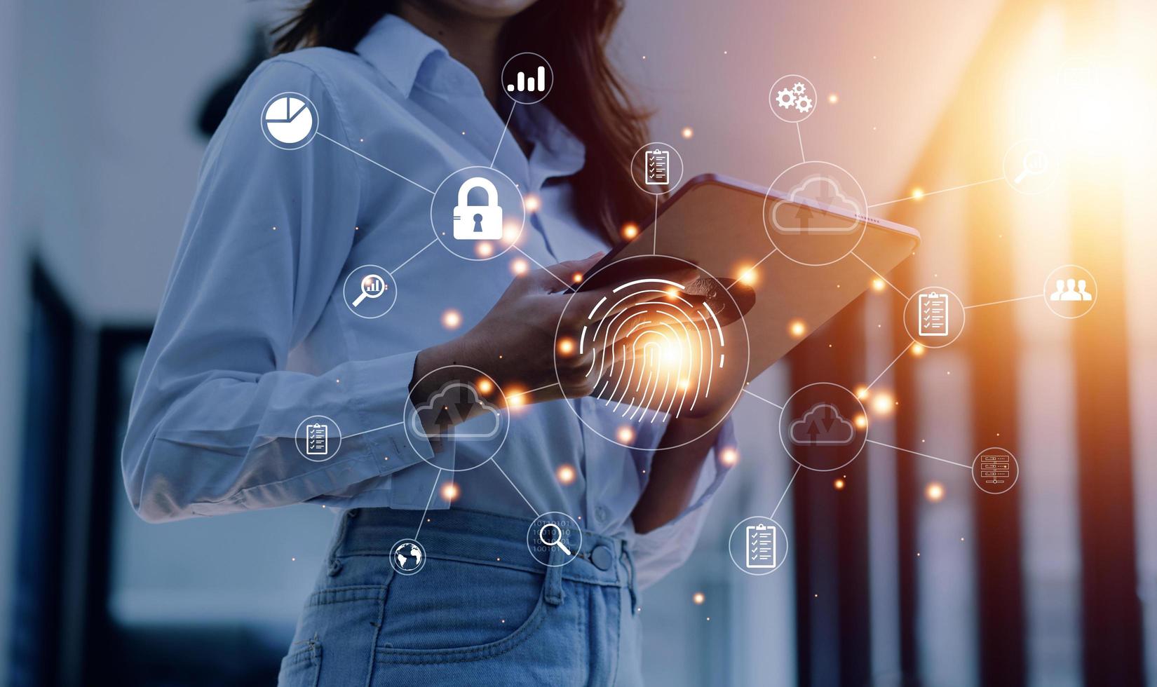 Businessmen Fingerprint Scanning And Biometric Authentication Processing Of Biometric For