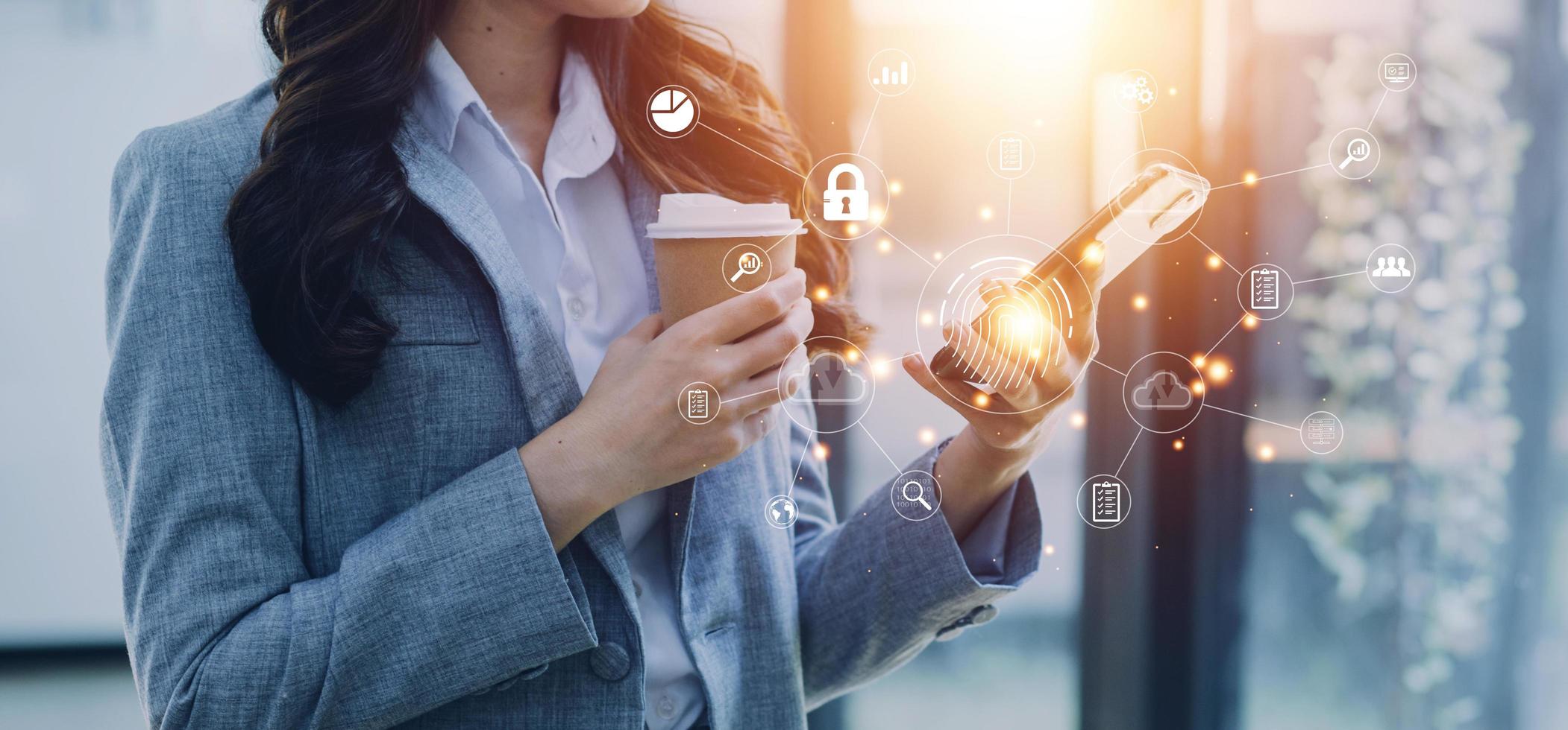 Businessmen Fingerprint Scanning And Biometric Authentication Processing Of Biometric For