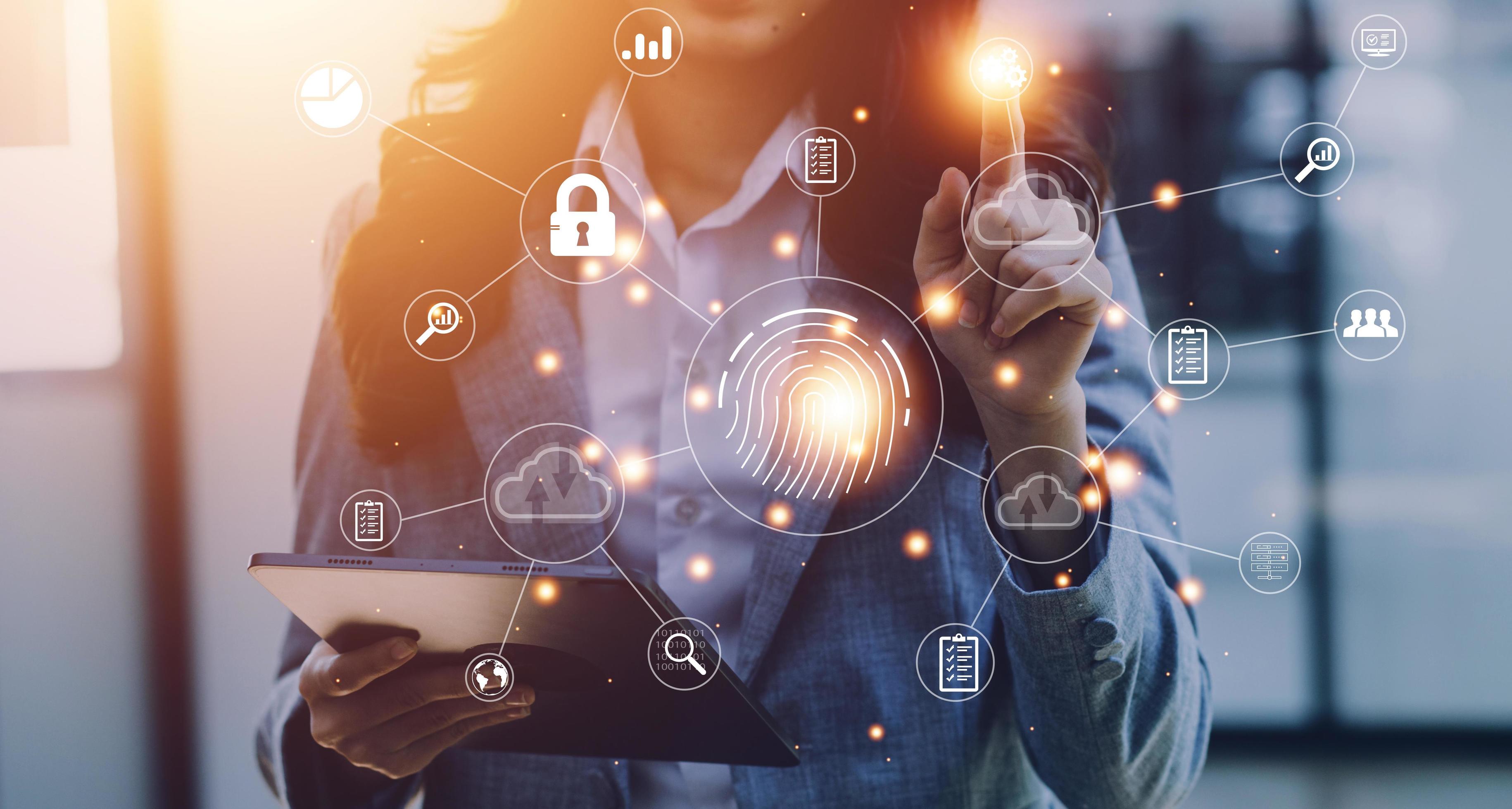 businessmen Fingerprint scanning and biometric authentication ...