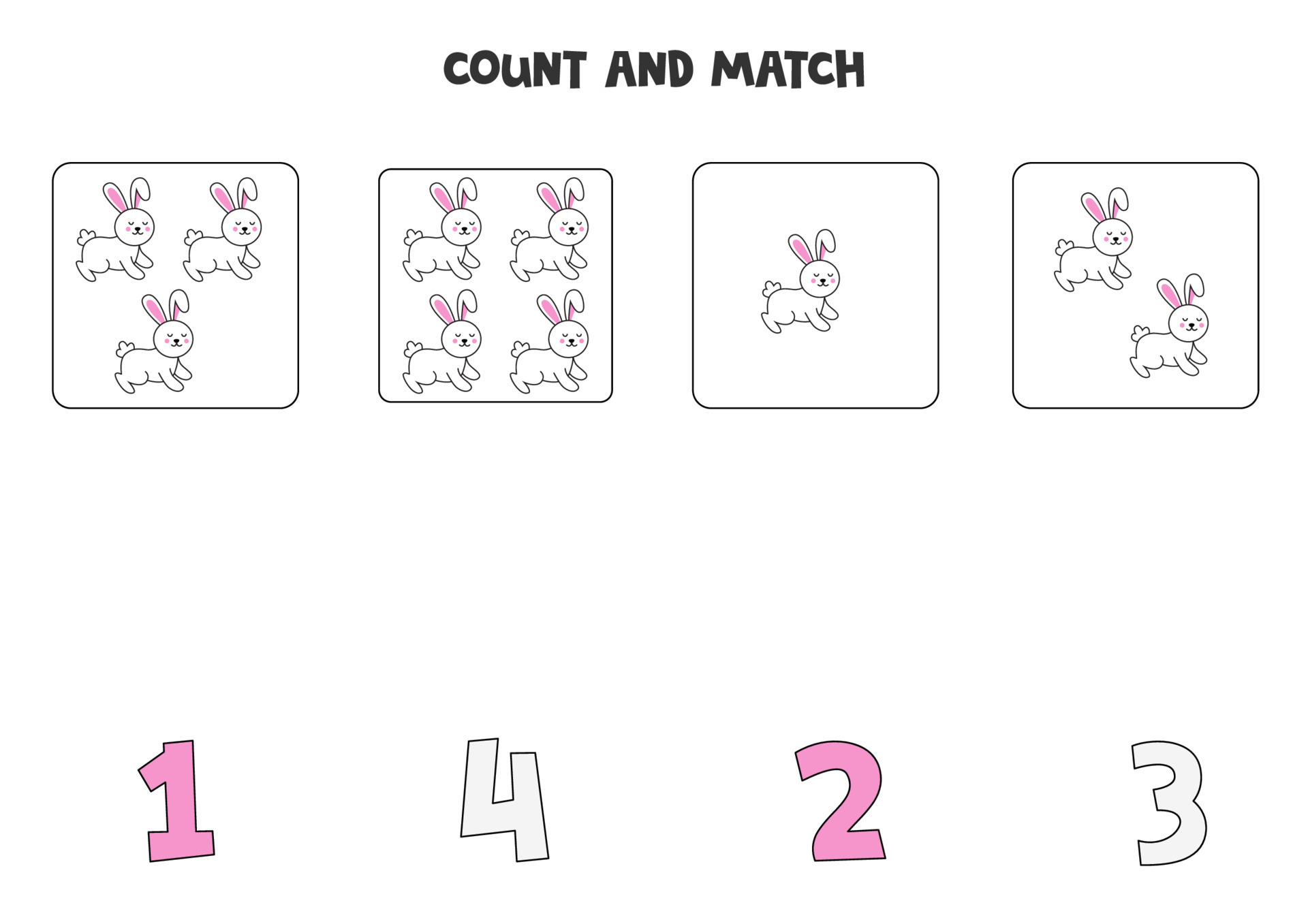 Counting game for kids. Count all Easter rabbits and match with numbers ...