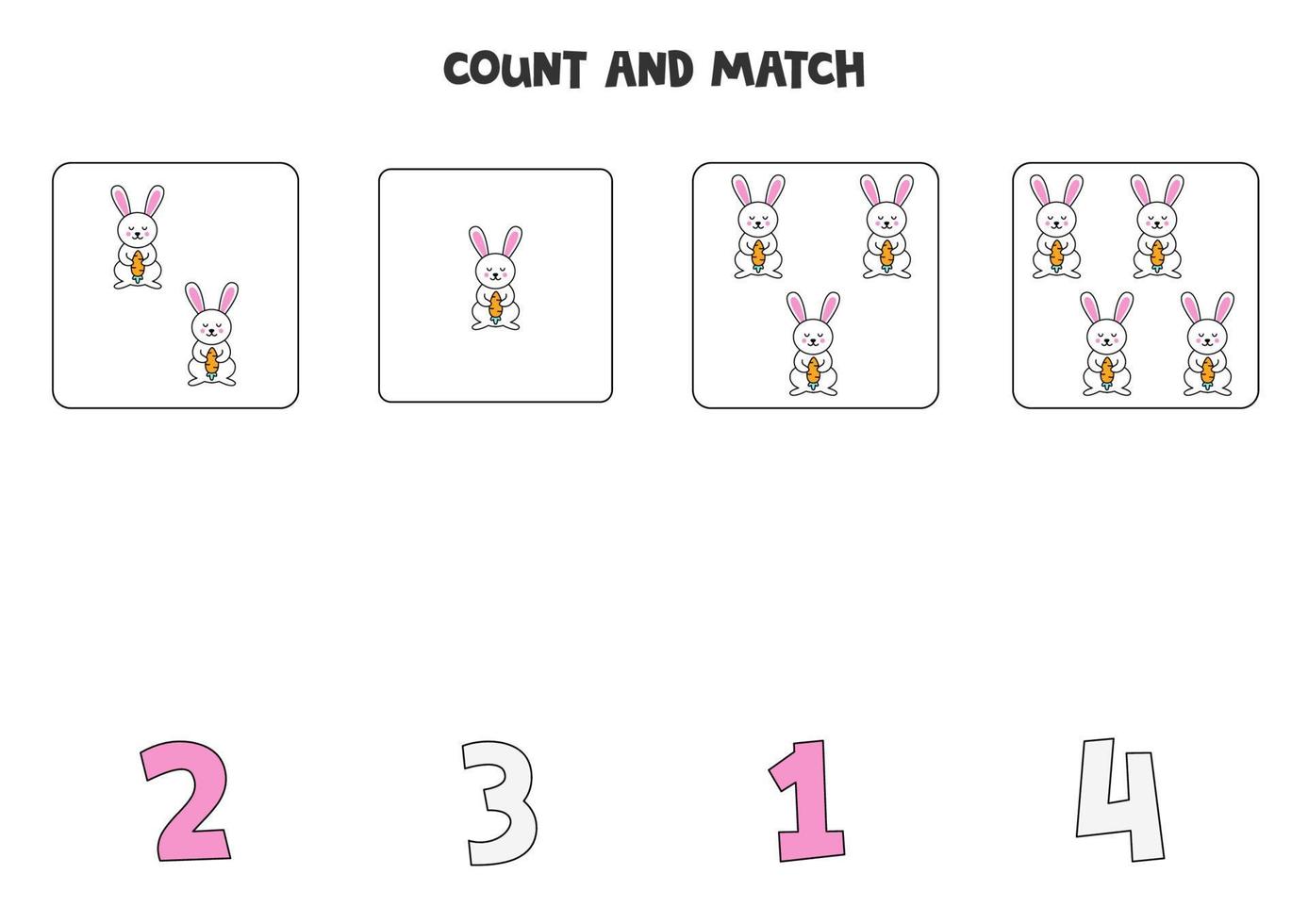 Counting game for kids. Count all Easter rabbits and match with numbers ...