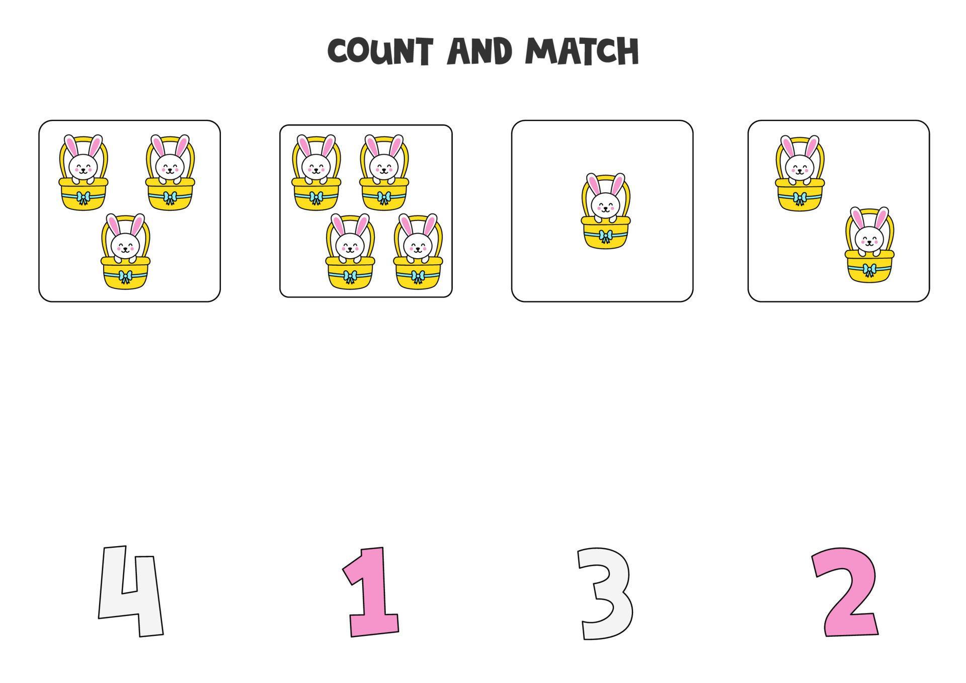 Counting game for kids. Count all Easter rabbits and match with numbers ...