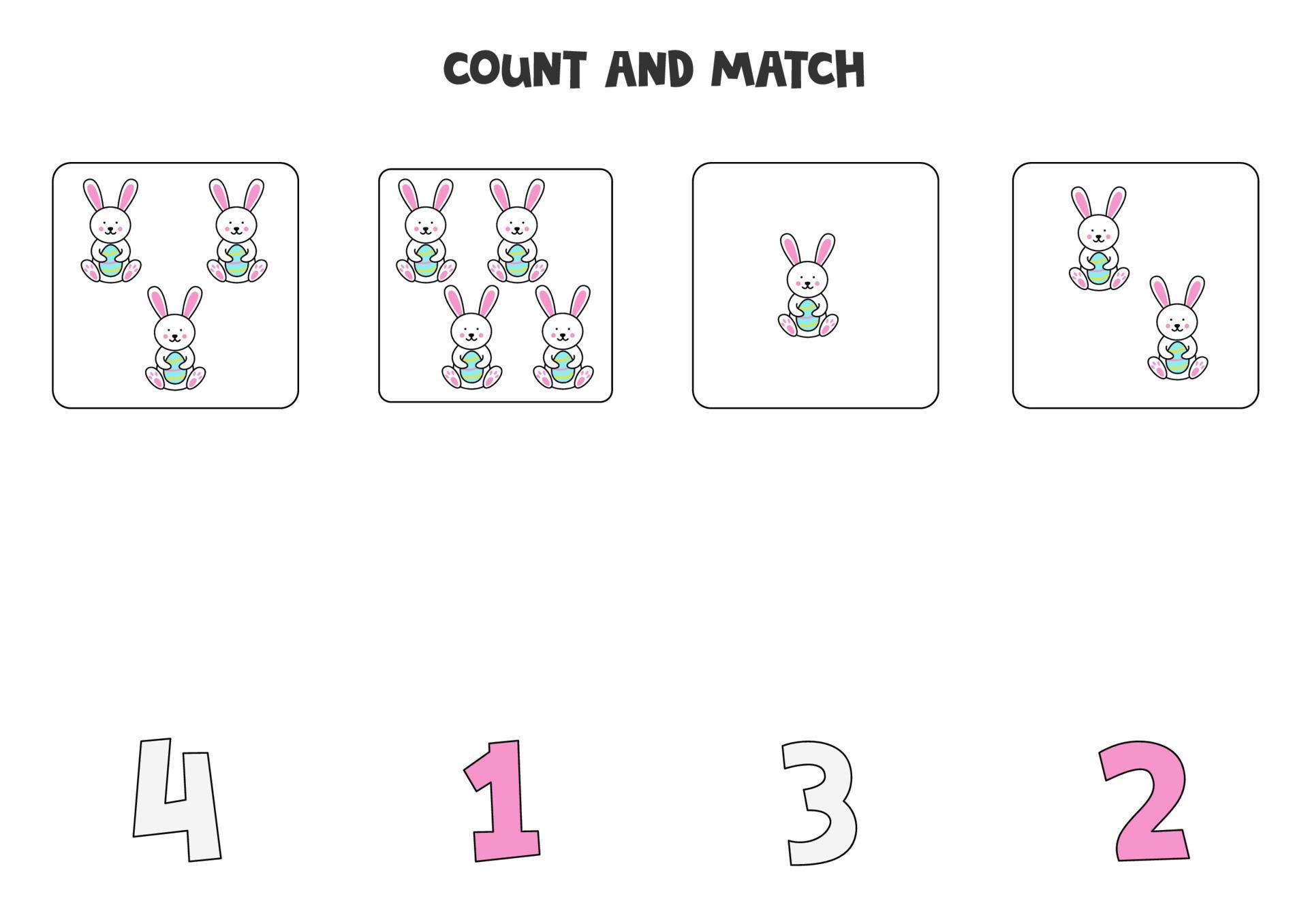 Counting game for kids. Count all Easter rabbits and match with numbers ...
