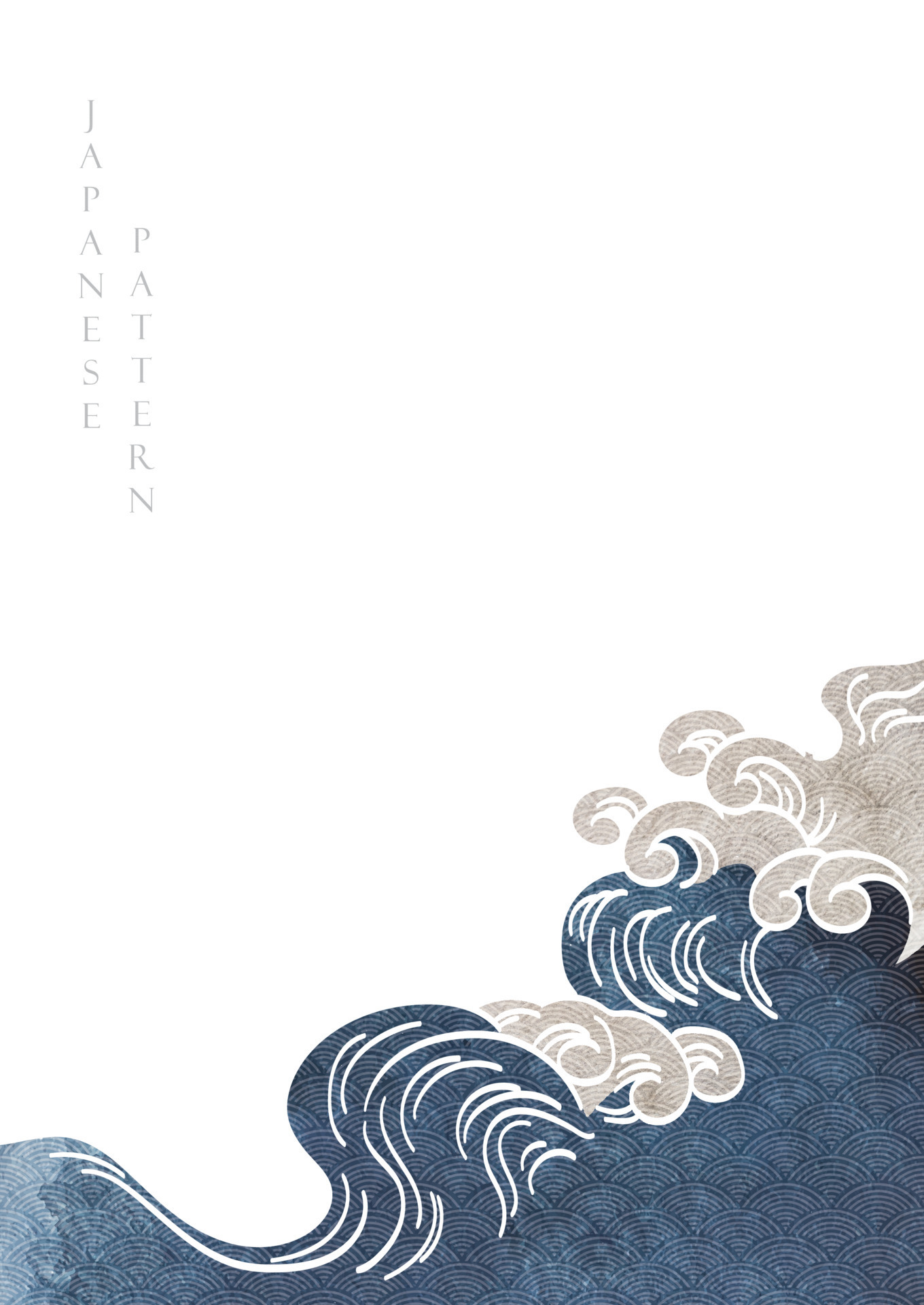 Hand Draw Wave Background With Japanese Wave Pattern Vector Watercolor