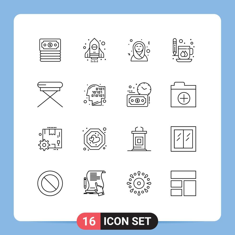 Set of 16 Modern UI Icons Symbols Signs for seat furniture islamic women chair mug Editable ...