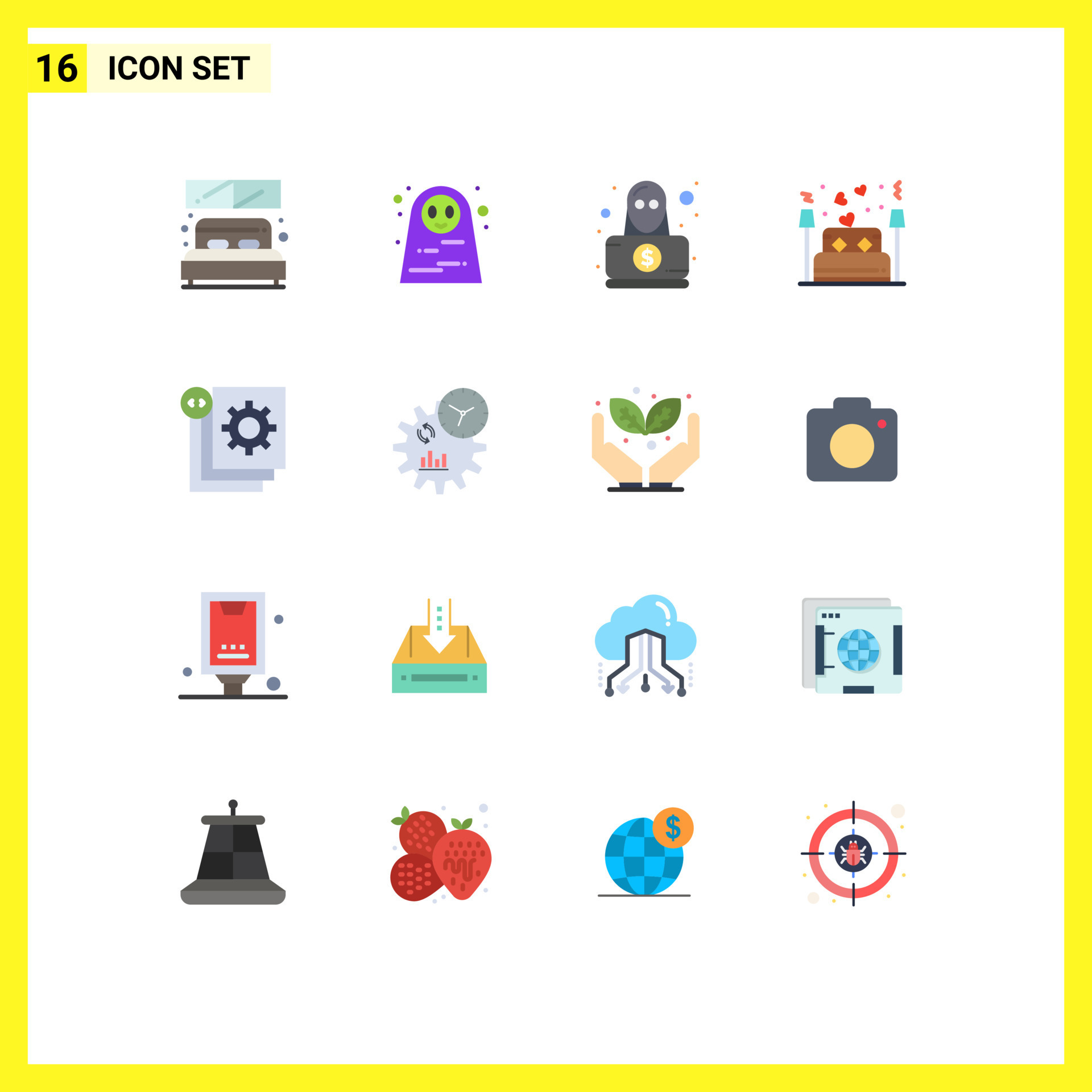 Set Of 16 Modern Ui Icons Symbols Signs For Coding Lover Detective Love Bed Editable Pack Of