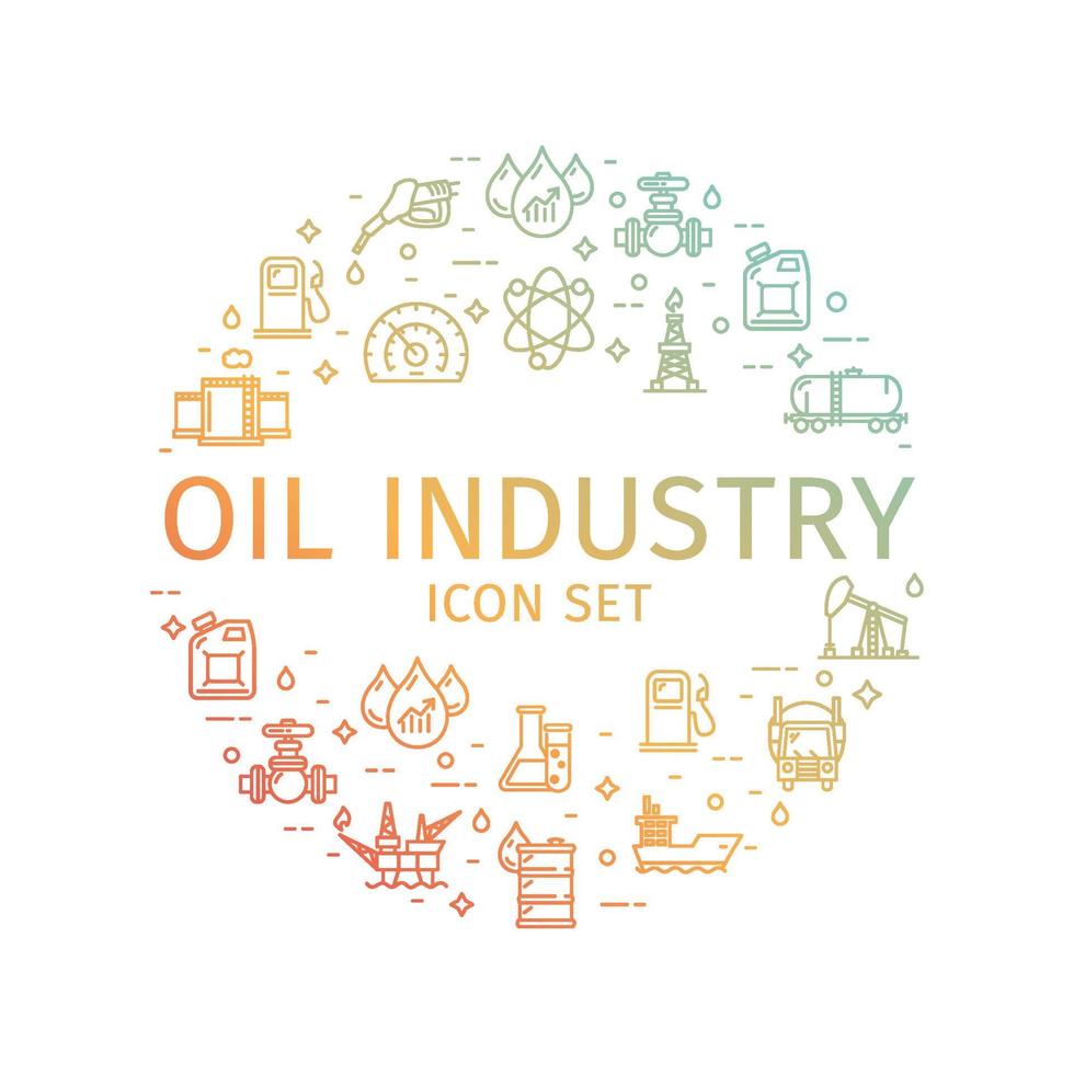 Oil Industry Round Design Template Thin Line Icon Concept Vector