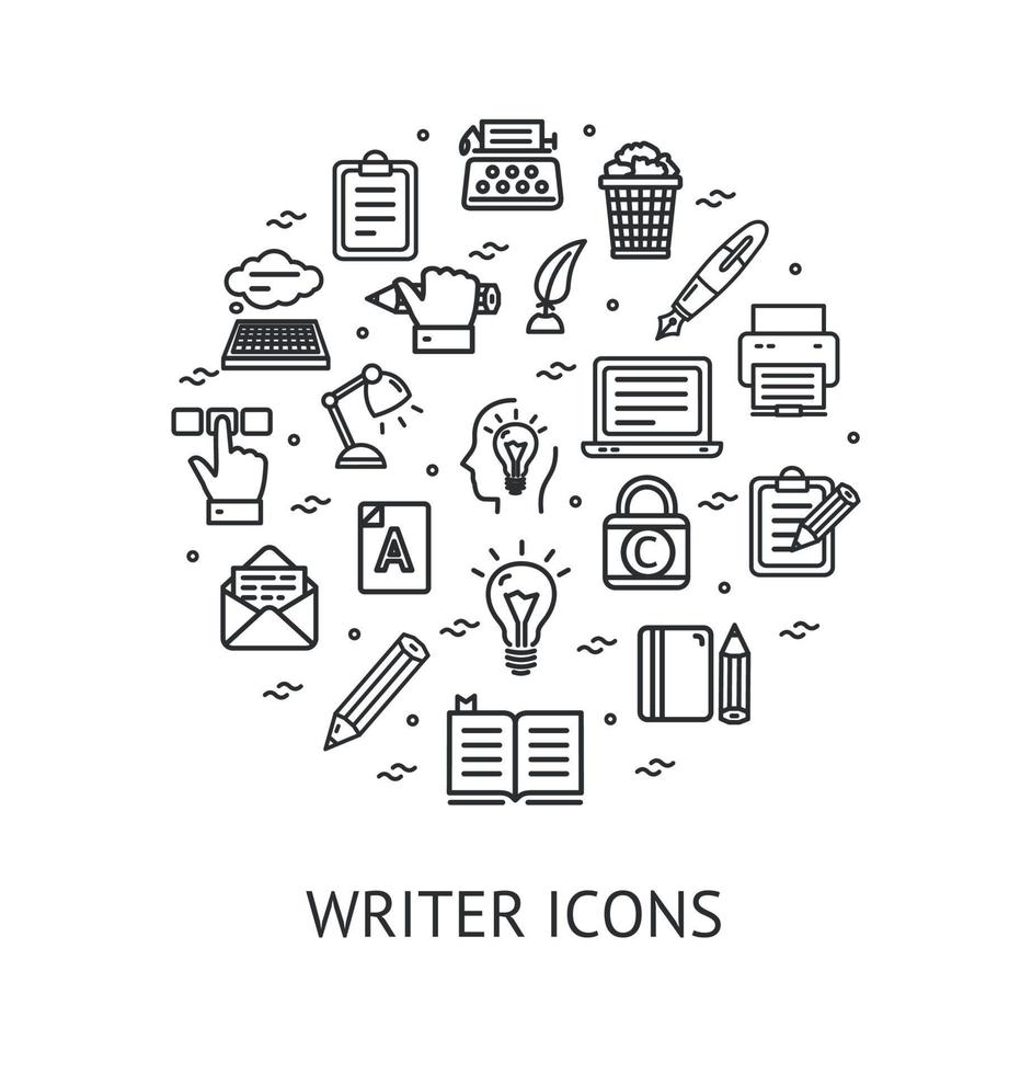 Writer Sign Round Design Template Black Thin Line Icon Banner Vector 17083158 Vector Art At