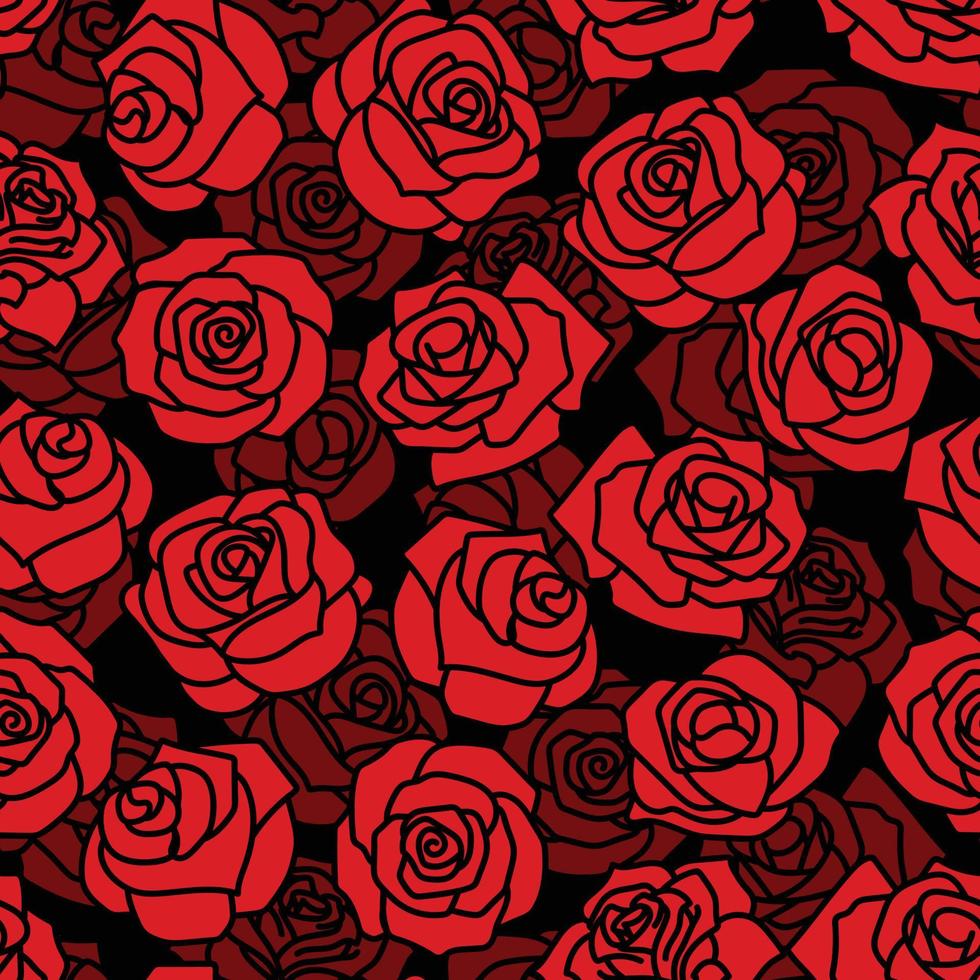 Seamless pattern of red roses blossom on black background 17094970 ...