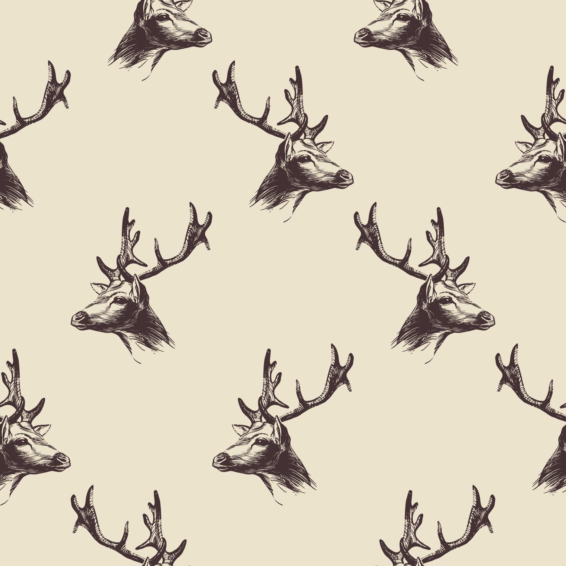 Hand drawn deer head pattern on beige background for printing on paper ...