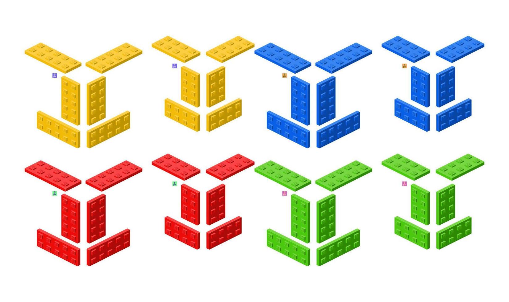 3d Set Of Colored Constructor Kit In Isometry Blocks Vector
