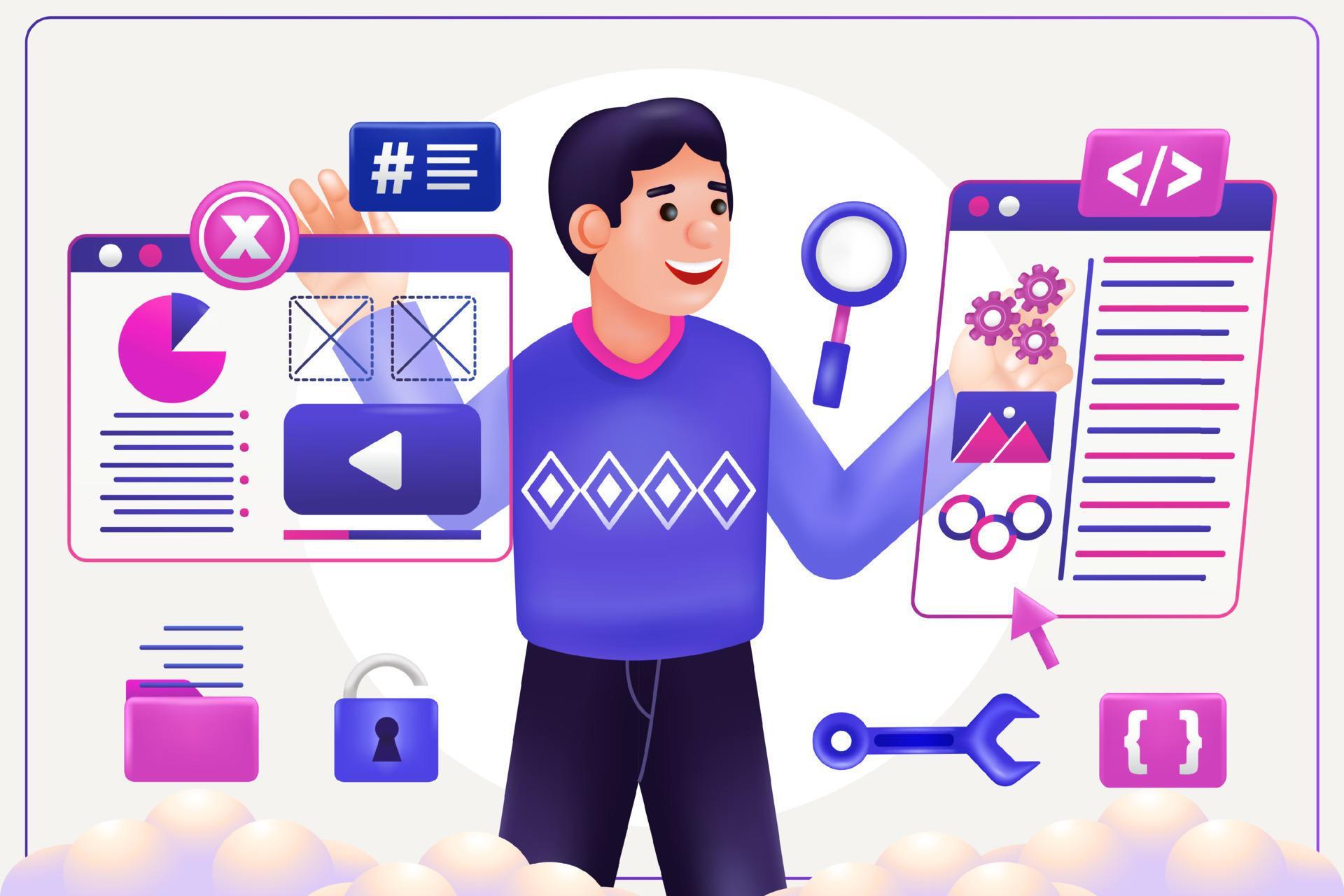 3d illustration of man doing coding and programming 17106094 Vector Art ...