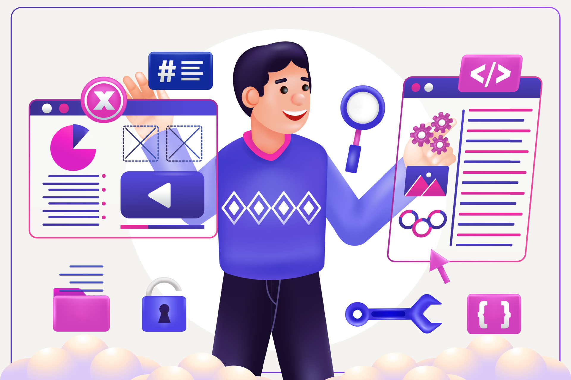 3d Illustration Of Man Doing Coding And Programming 17106094 Vector Art At Vecteezy