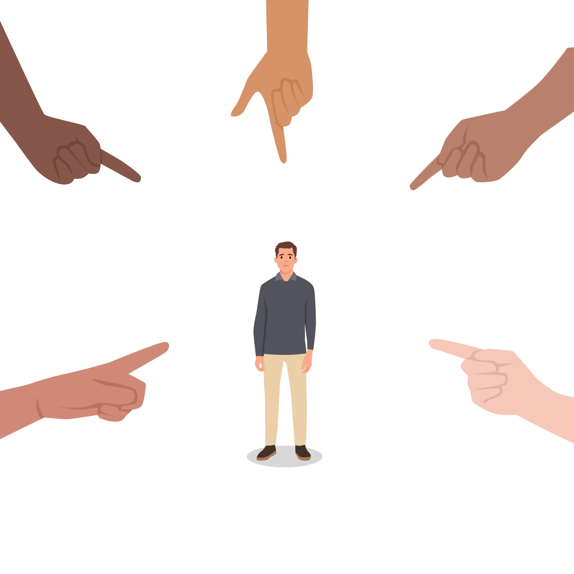 Young man Sad depressed, ashamed man surrounded by hands pointing him ... Young man Sad depressed, ashamed man surrounded by hands pointing him ...