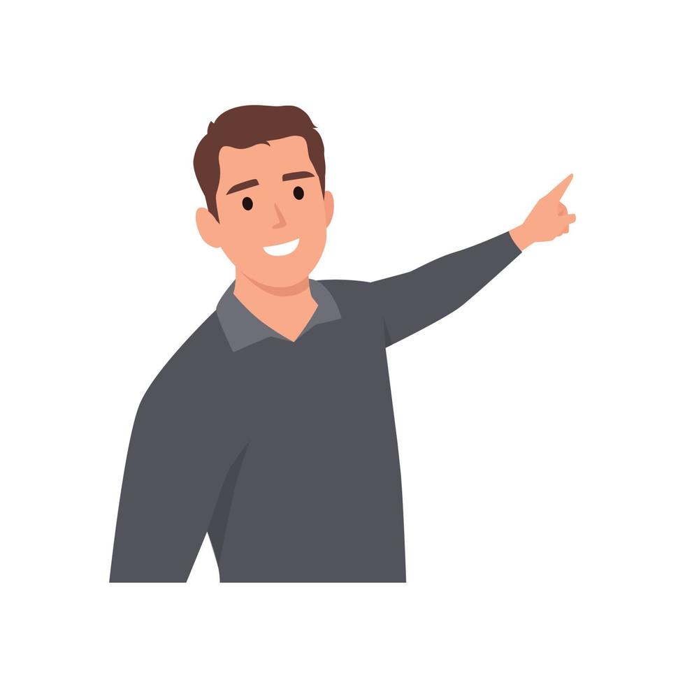 Young man pointing away and showing or presenting something while ... Young man pointing away and showing or presenting something while ...