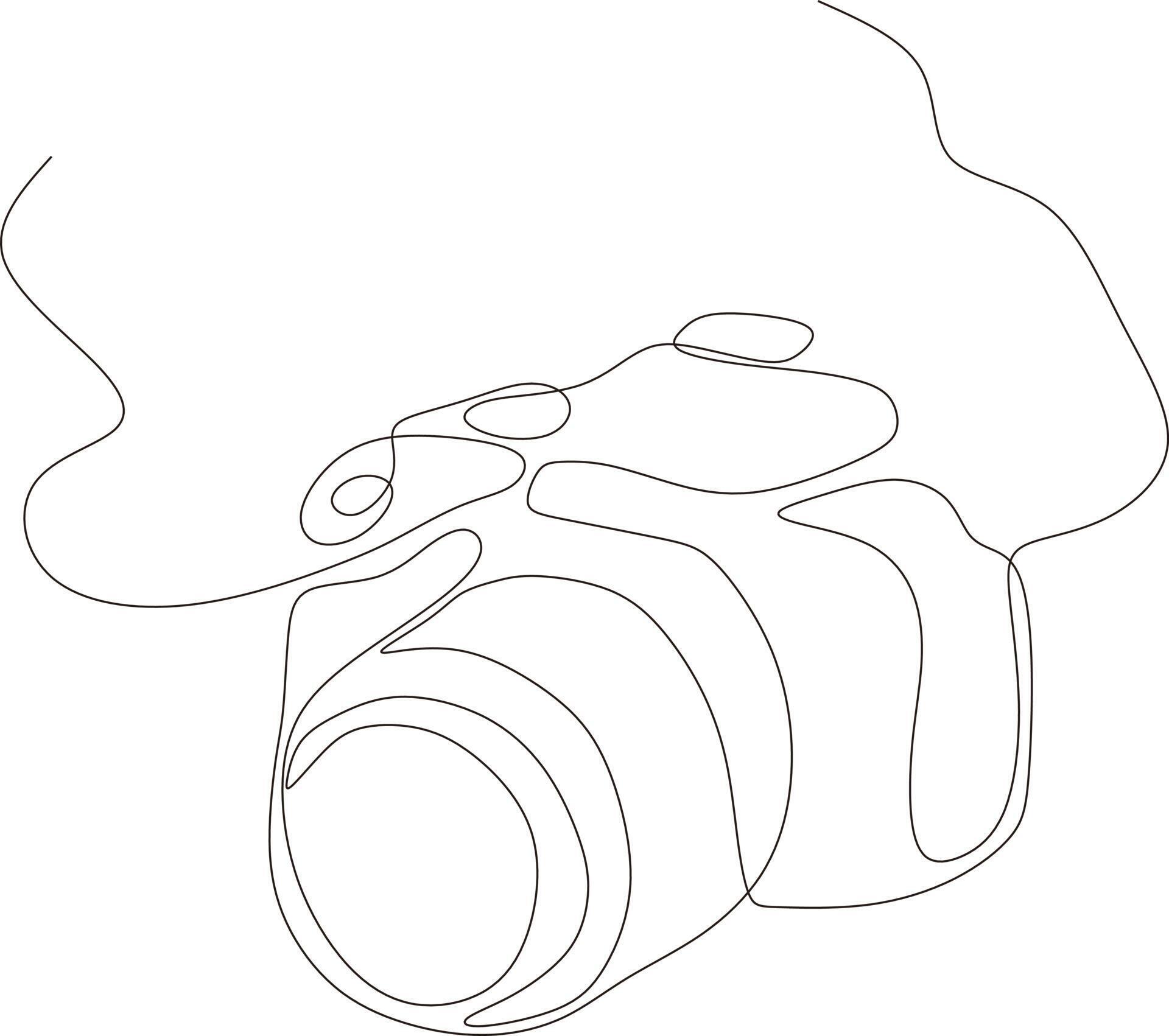 Black and white one line camera design. DSLR camera digital vector with ...