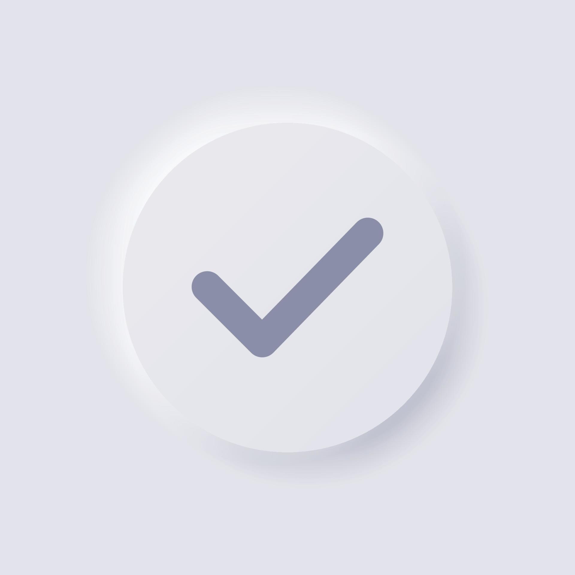 Check mark icon, Tick icon, White Neumorphism soft UI Design for Web design, Application UI and ...