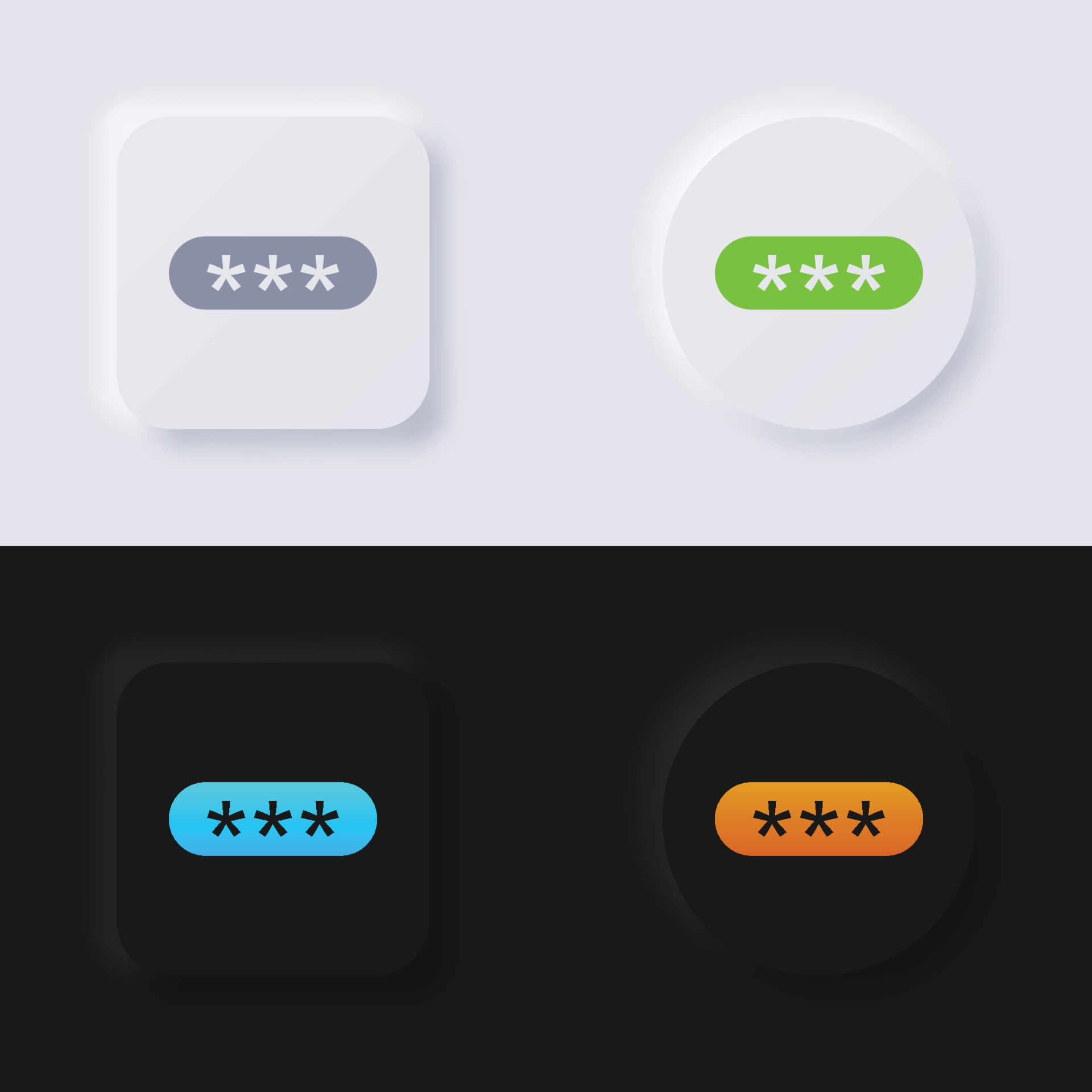 Password Asterisk Field Box Symbol Button Icon Set Multicolor Neumorphism Button Soft Ui Design