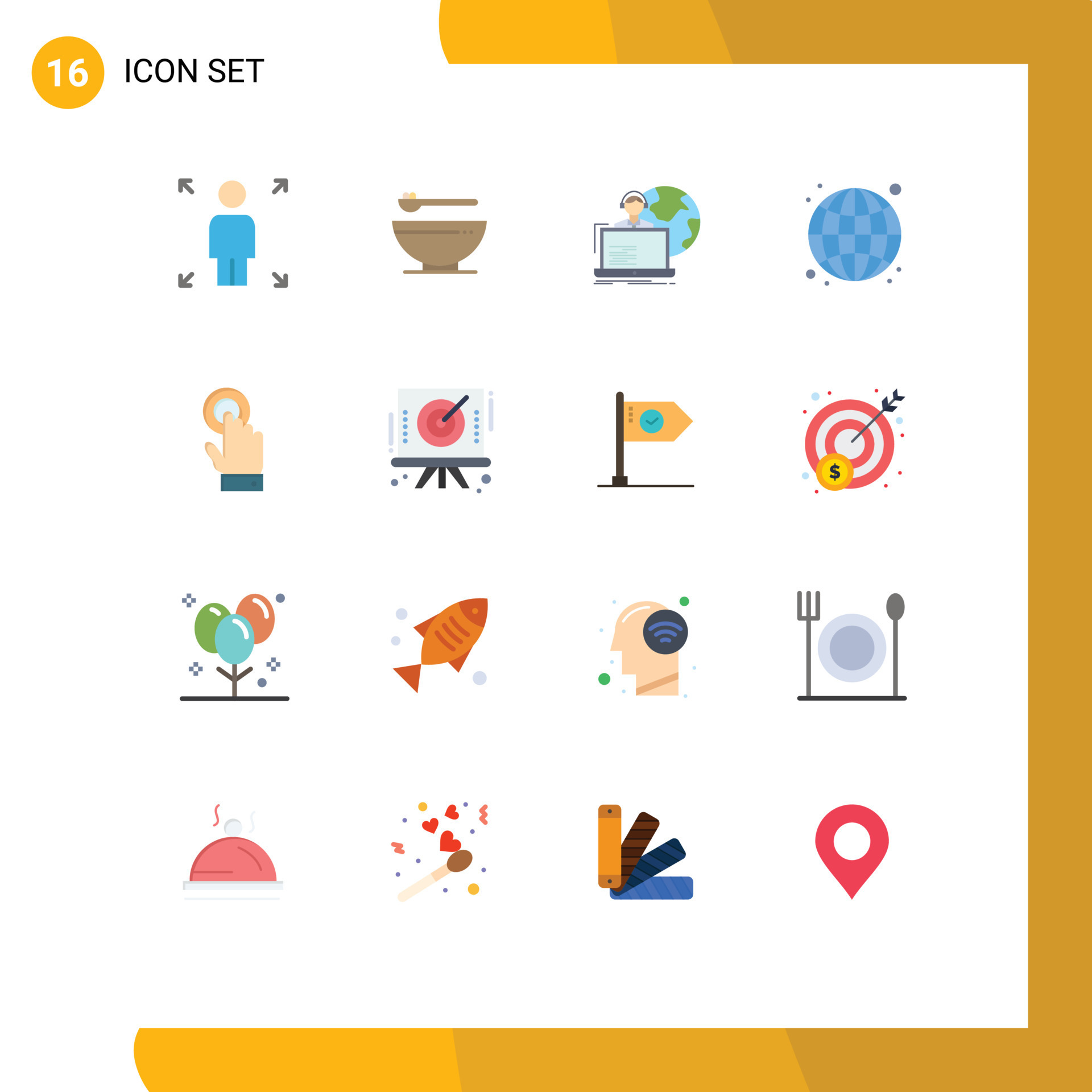 16 User Interface Flat Color Pack Of Modern Signs And Symbols Of Touchscreen Web Outsourcing Seo