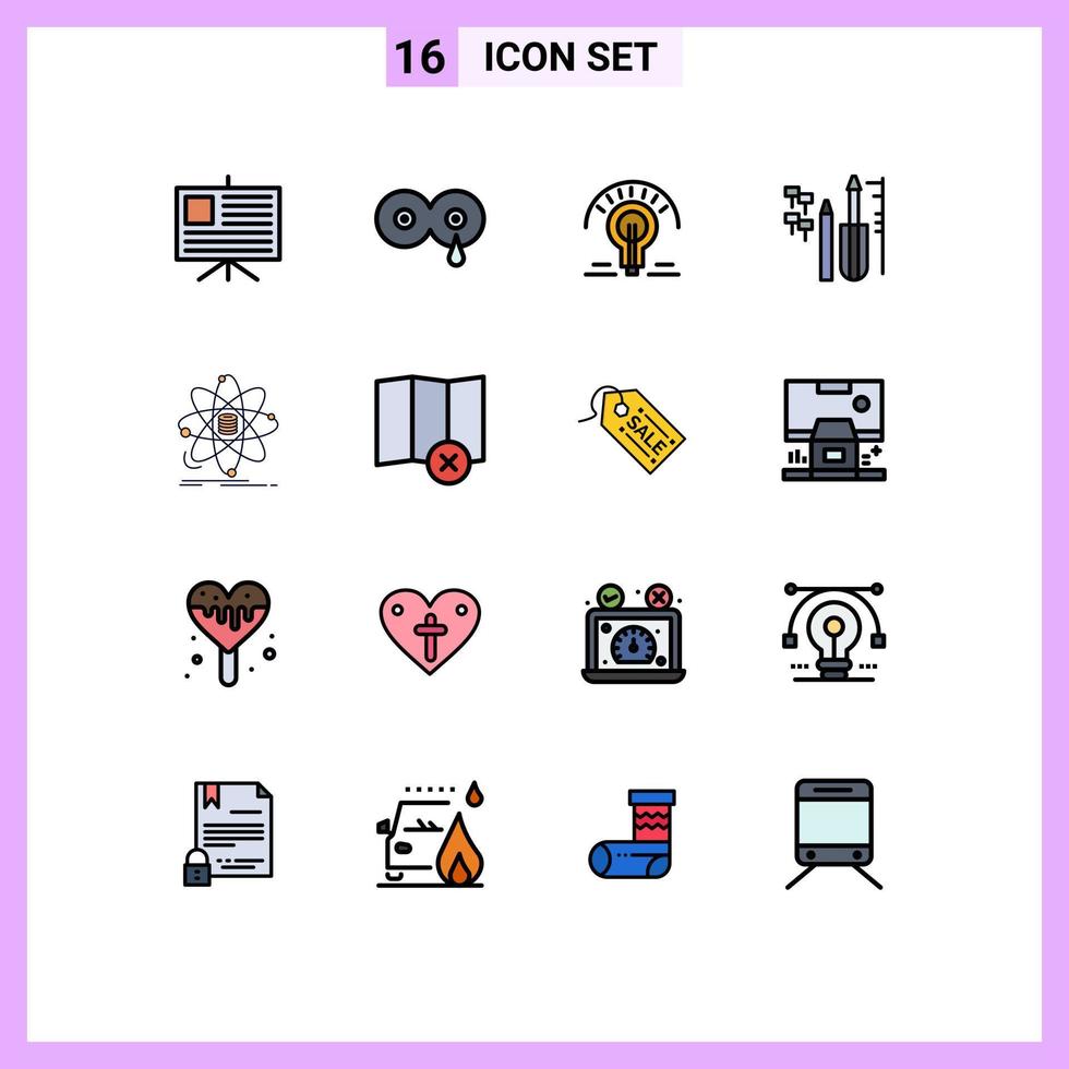 Mobile Interface Flat Color Filled Line Set Of 16 Pictograms Of Information Analysis Light
