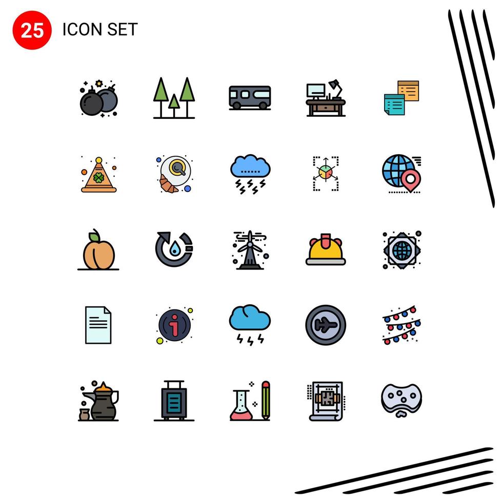 Editable Vector Line Pack Of 25 Simple Filled Line Flat Colors Of Note Sticky Combo Business