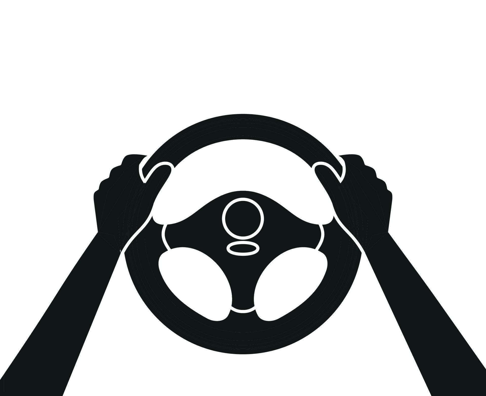 Steering wheel icon. Hands on steering wheel. Driver. Driving car. Test ... Steering wheel icon. Hands on steering wheel. Driver. Driving car. Test ...