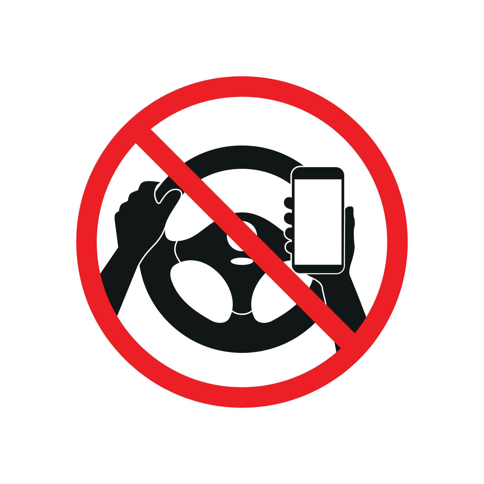 No driving and phone using vector sign isolated on white background ...