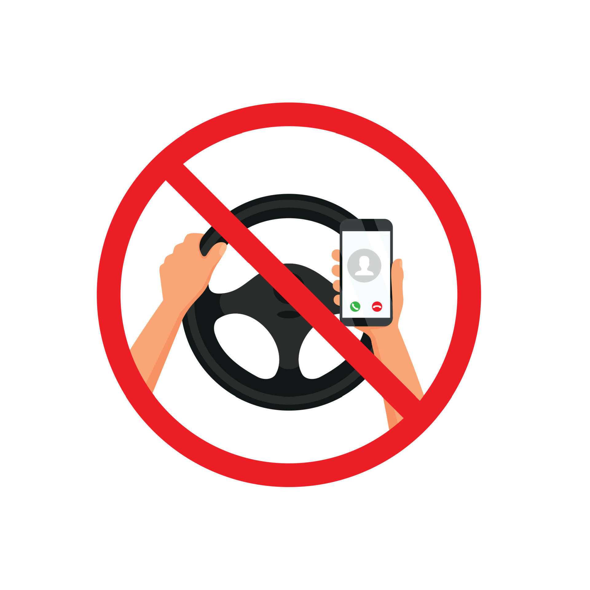 No driving and phone using vector sign isolated on white background ...