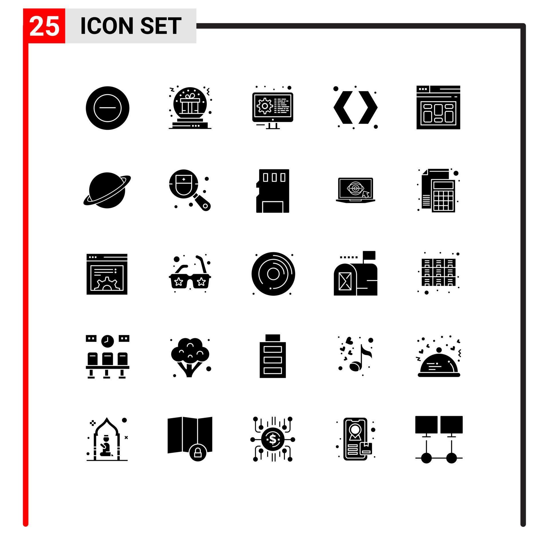 User Interface Pack of 25 Basic Solid Glyphs of database right coding left arrows Editable ...