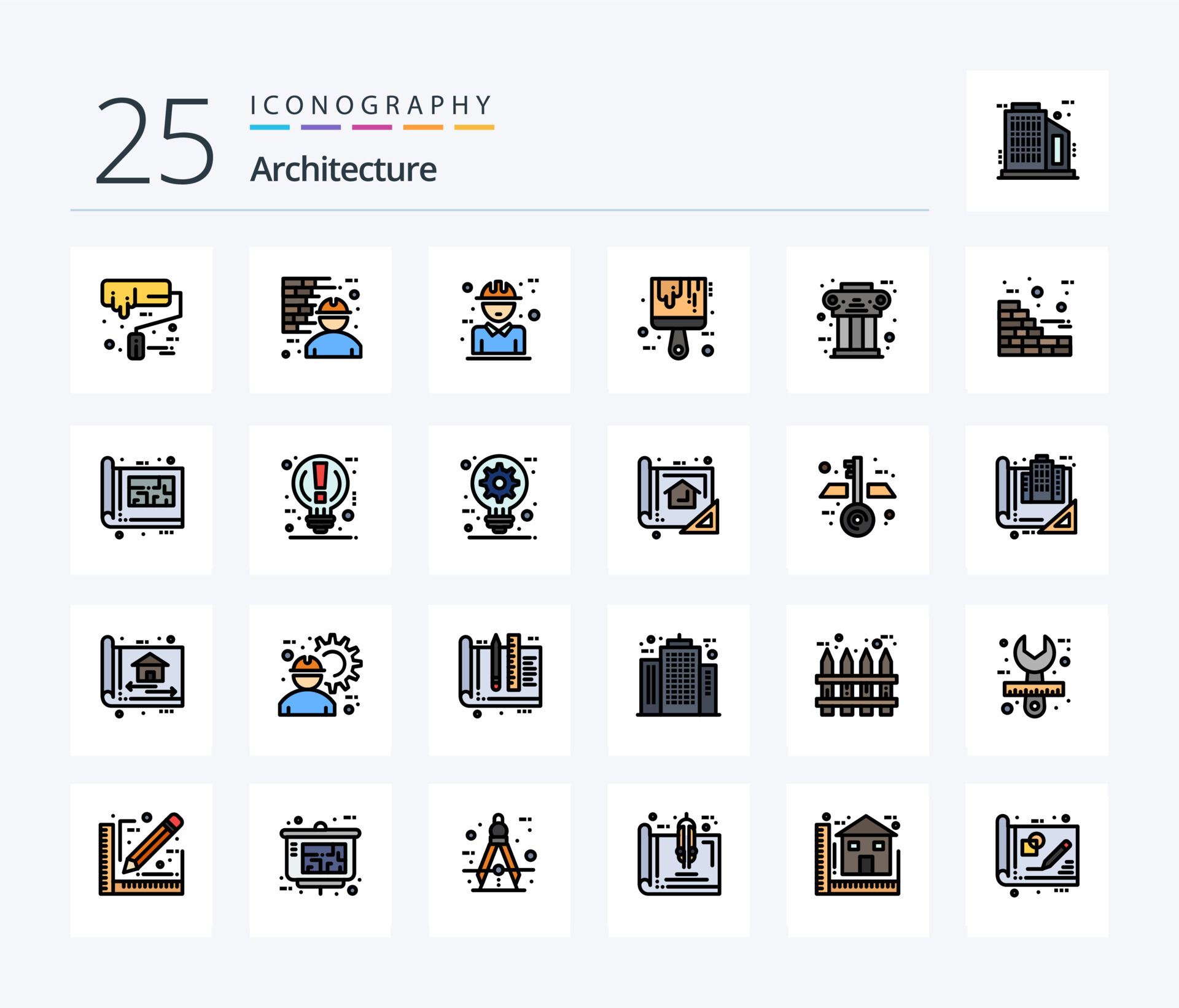 Architecture 25 Line Filled icon pack including color. paint. worker ...