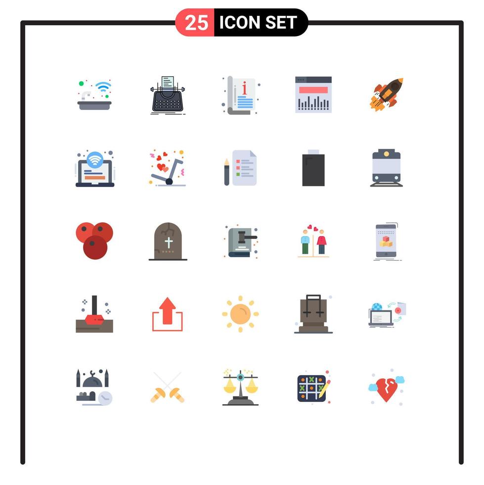 Group Of 25 Flat Colors Signs And Symbols For Startup Data Typewriter Analytics Cover Editable