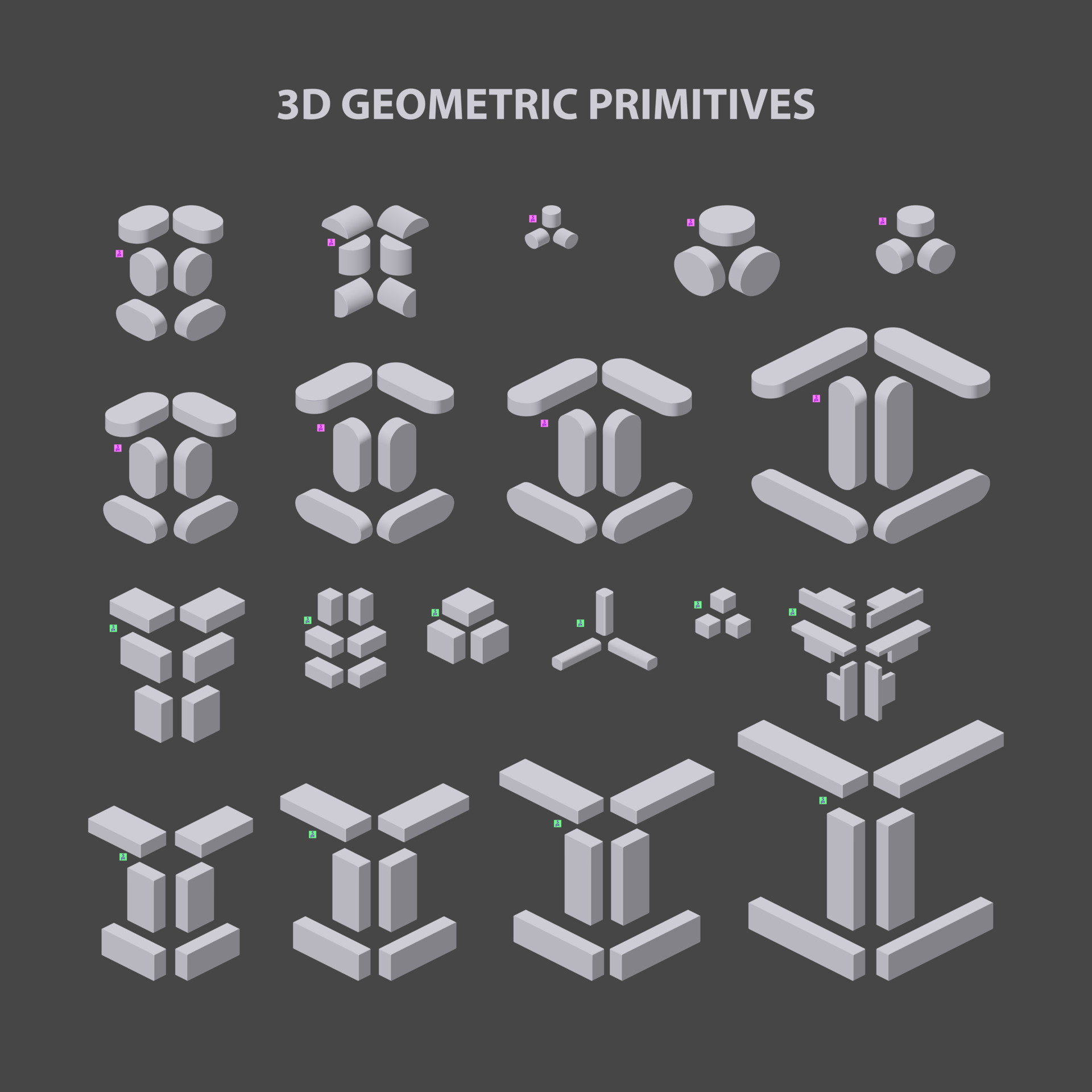 Set Of 3d Geometric Primitive Shapes For Combination In Construction