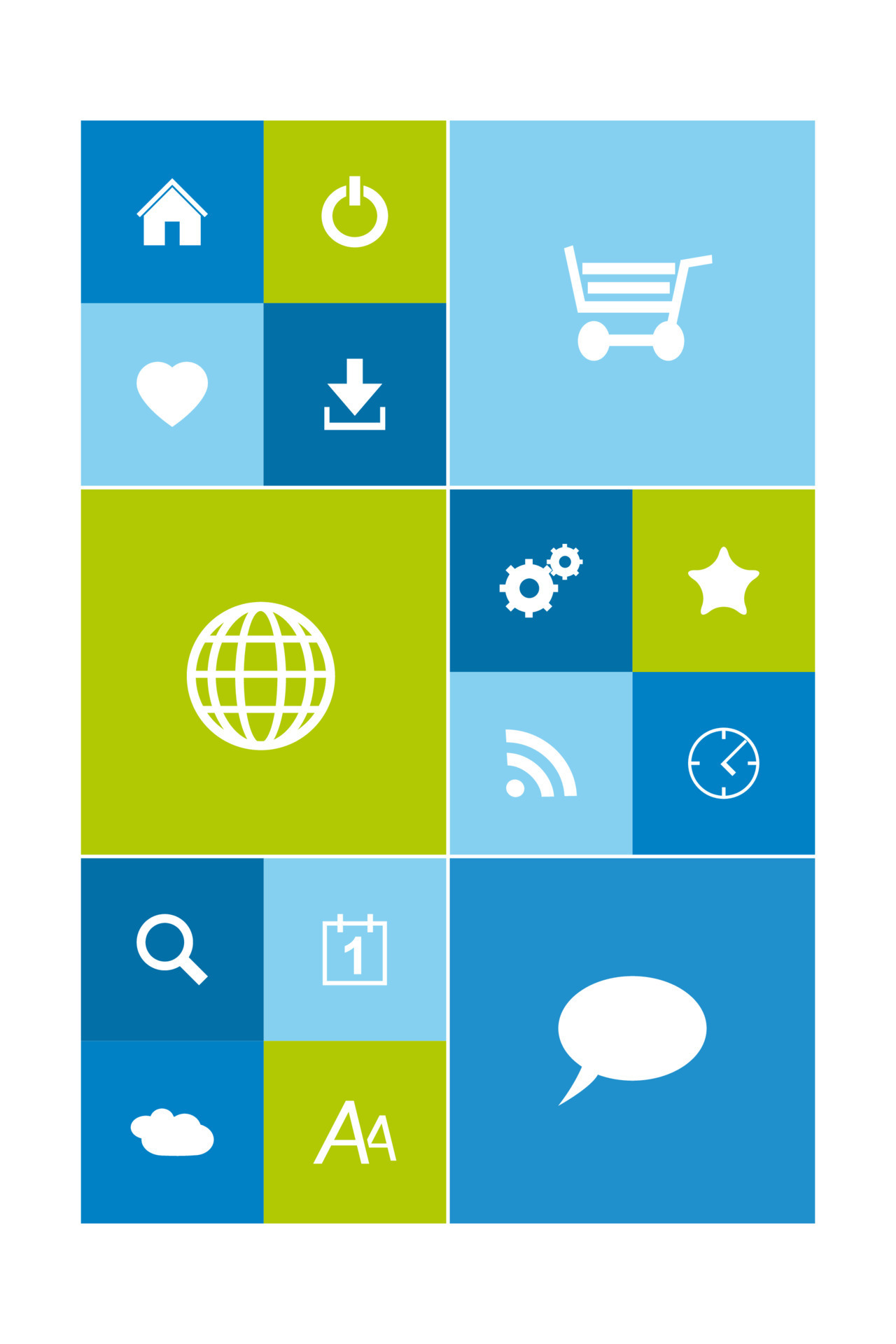 Modern colorful user interface in flat design, metro style template with white icons, vector ...