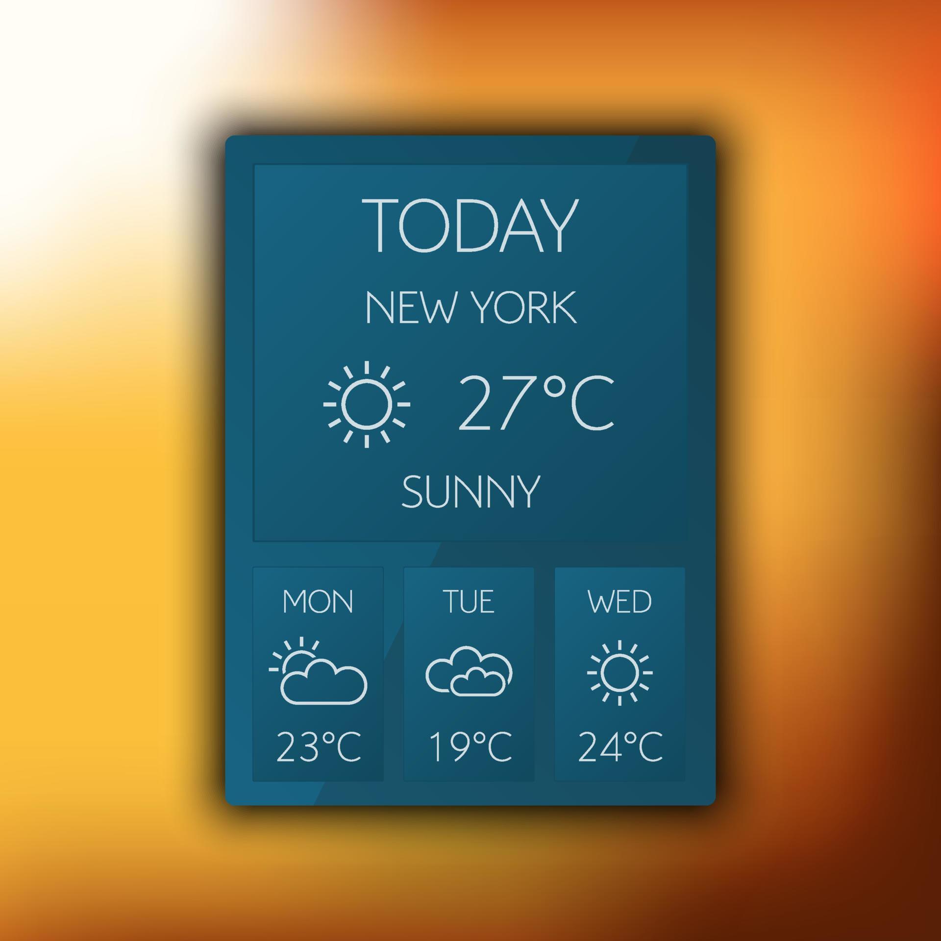 Simple weather forecast app template. Mobile interface template. Vector ...