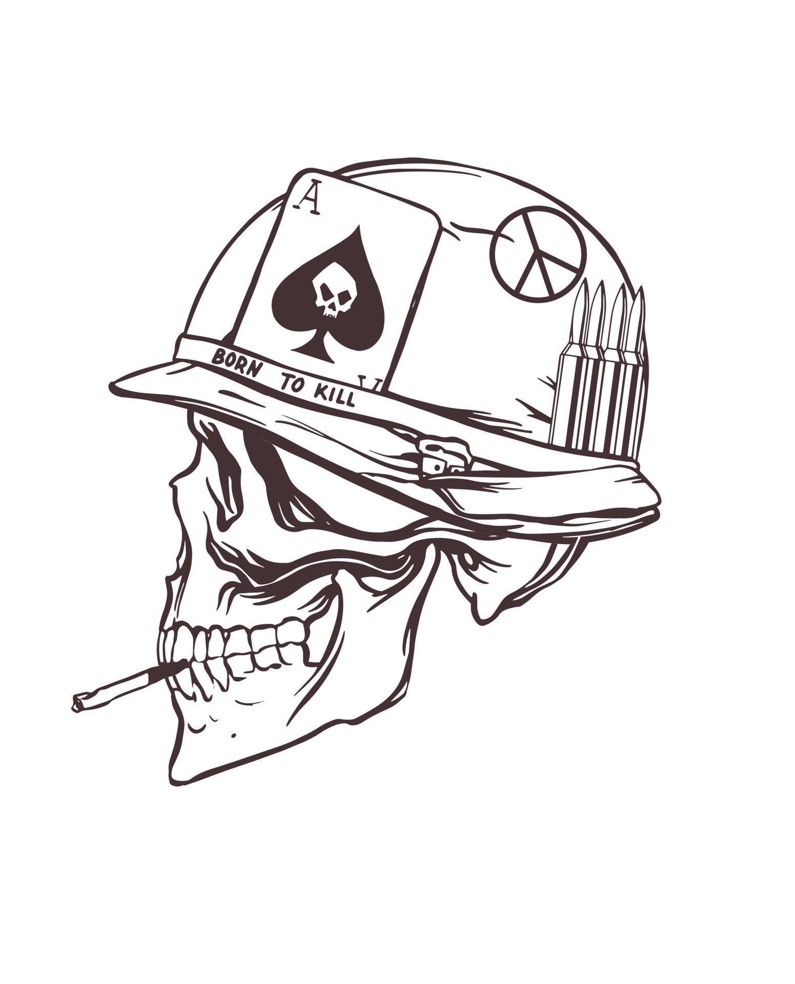 Drawing of the skull of an American soldier in the Vietnam War. Vector illustration 17126359 ...
