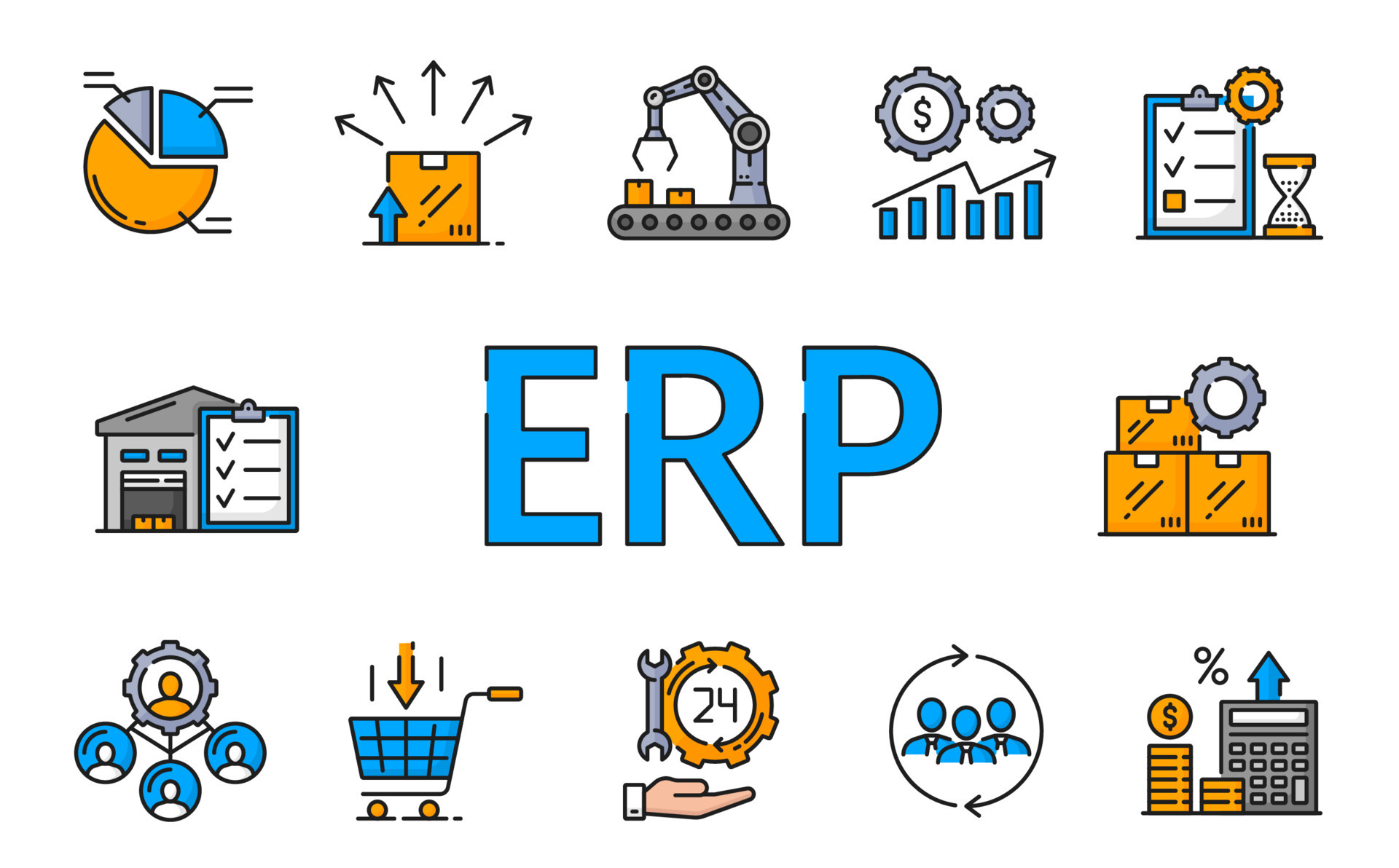 Color erp icons, enterprise resource planning 17127659 Vector Art at Vecteezy