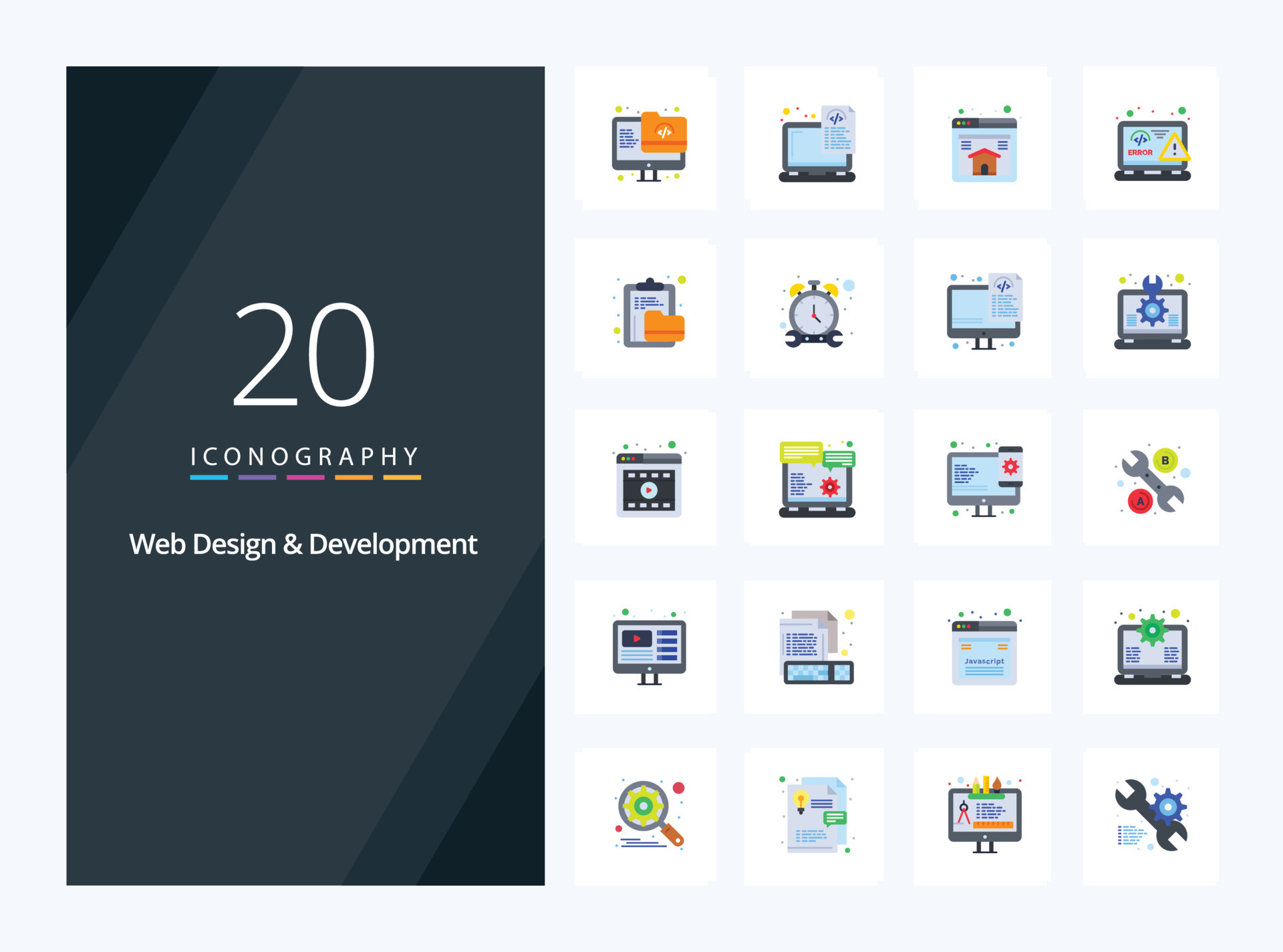 20 Web Design And Development Flat Color Icon For Presentation 17128173 Vector Art At Vecteezy