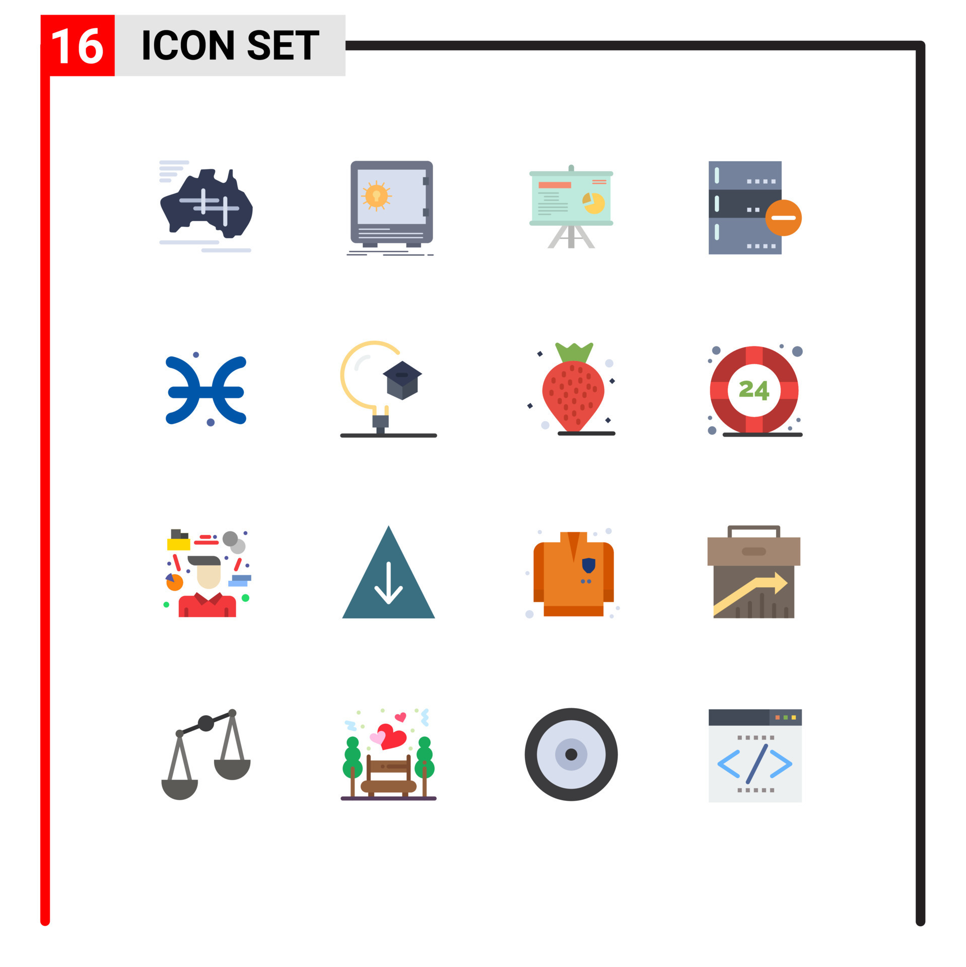 User Interface Pack Of 16 Basic Flat Colors Of Database Base Safety Backup Projector Editable