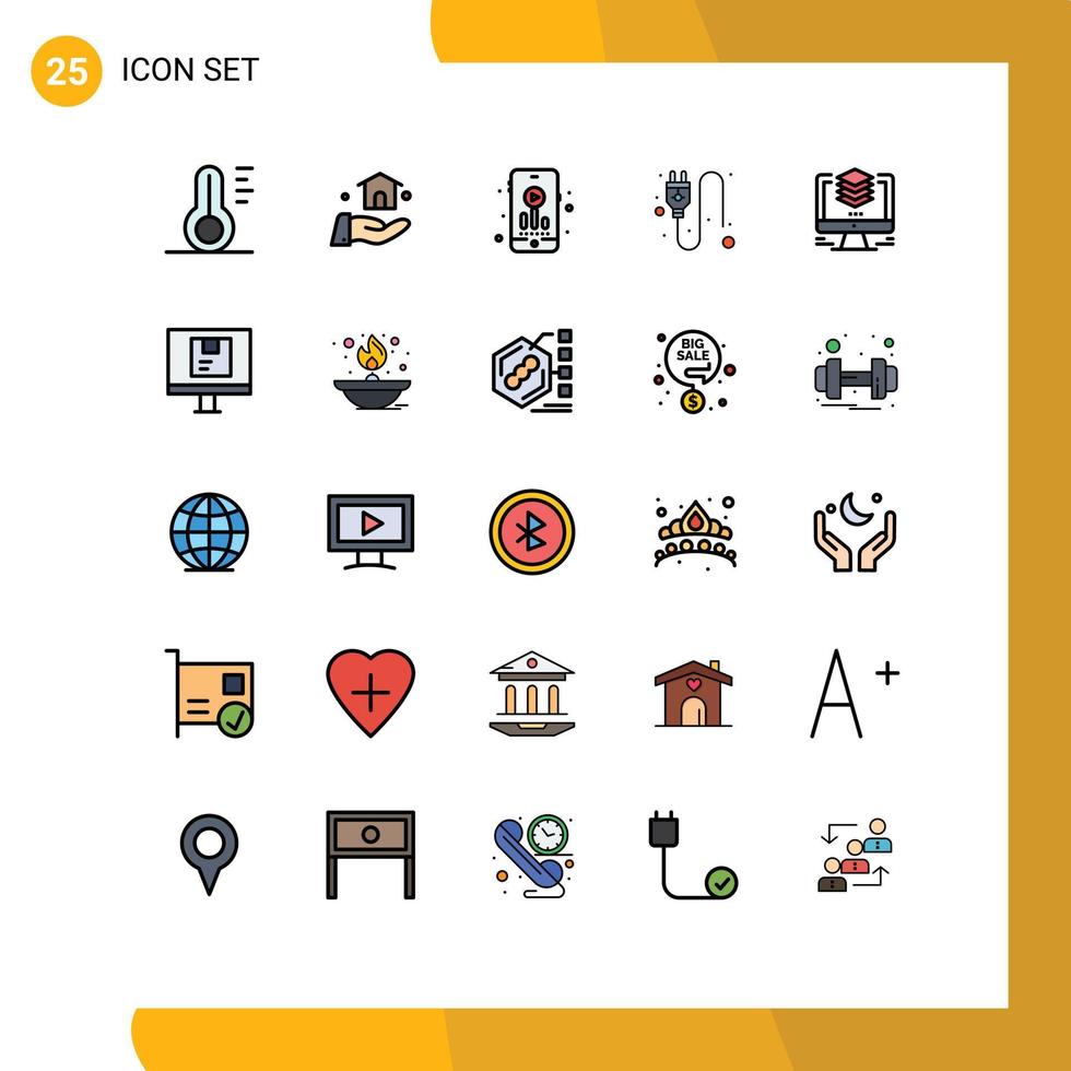 Group Of 25 Filled Line Flat Colors Signs And Symbols For Duplicate File Hobbies Design Socket