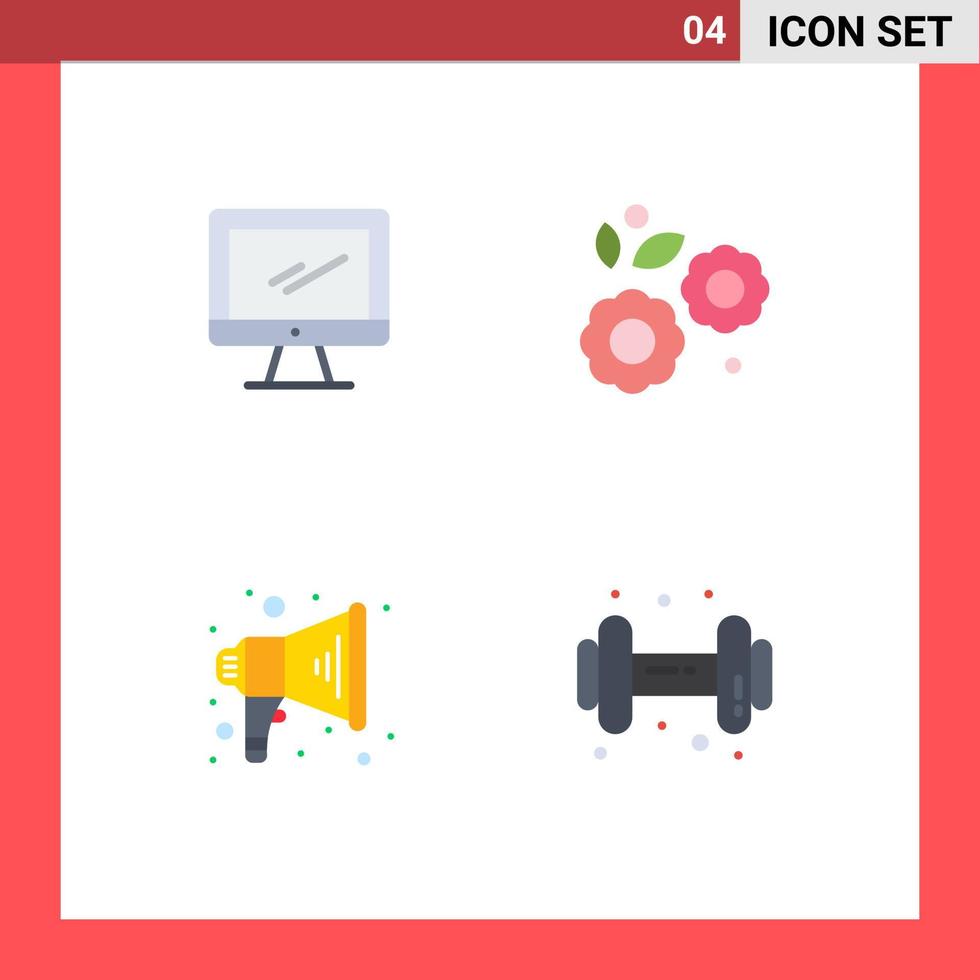 Mobile Interface Flat Icon Set of 4 Pictograms of computer announce ...
