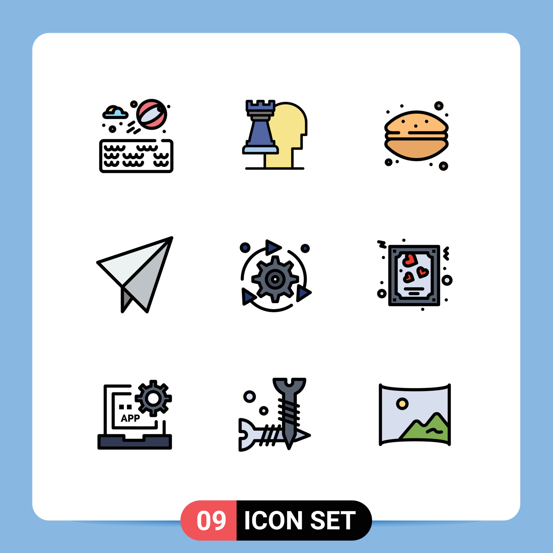 9 User Interface Filledline Flat Color Pack Of Modern Signs And Symbols Of Options Configuration